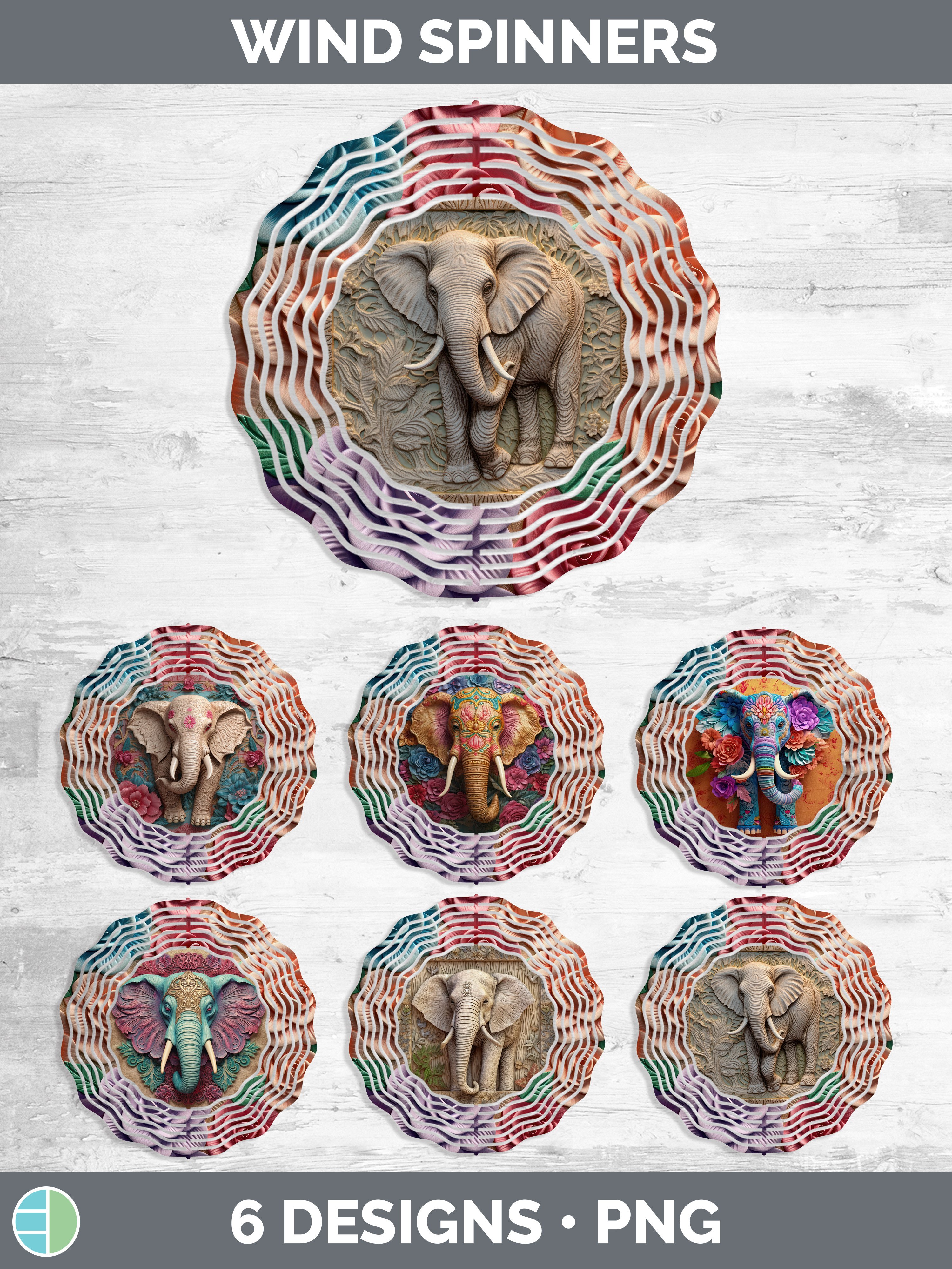 3D Elephant Wind Spinner | Sublimation Spinner Designs Bundl