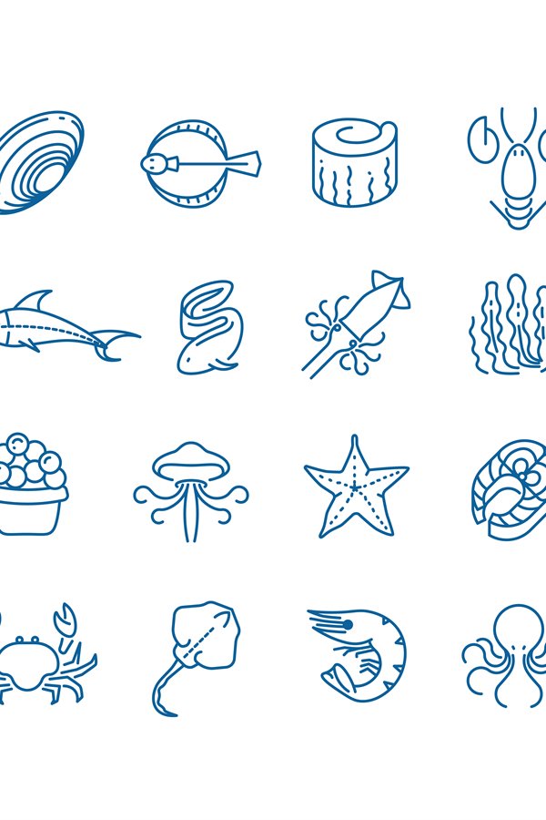 Seafood, fish thin line vector icons