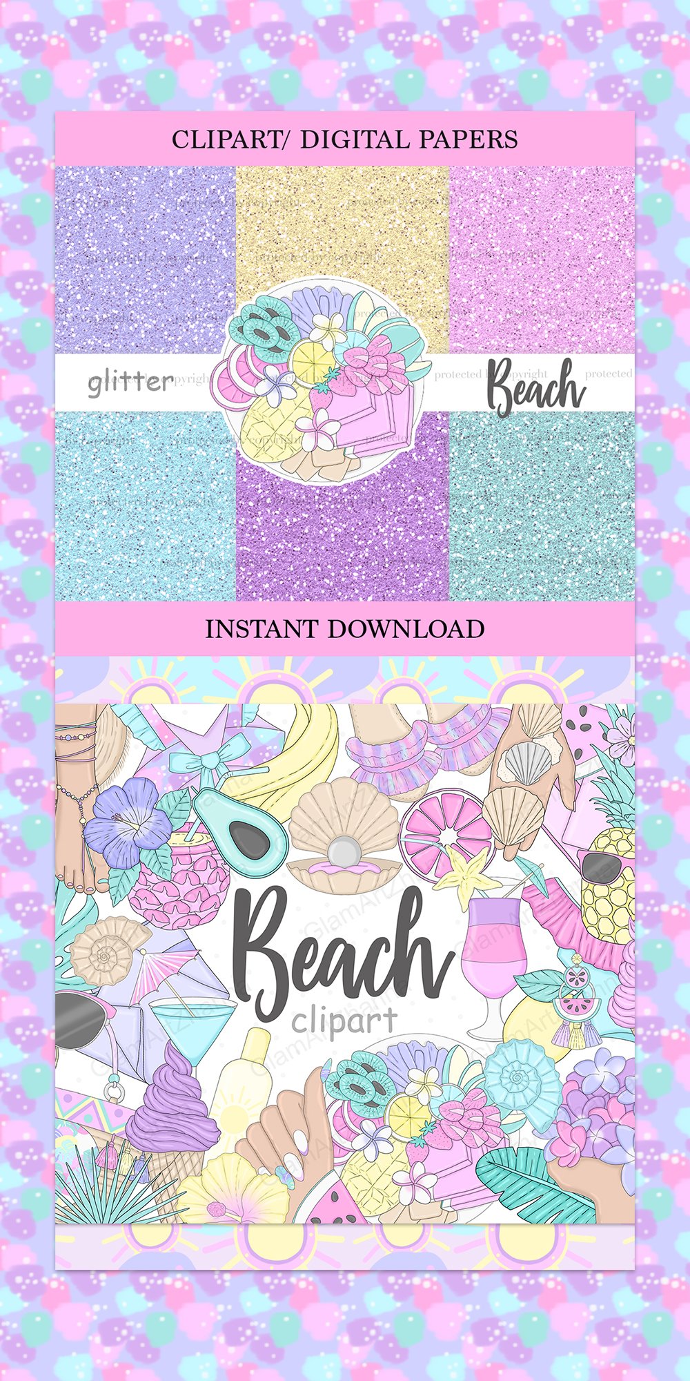 Beach Digital Textures | Pastel Glitter Background