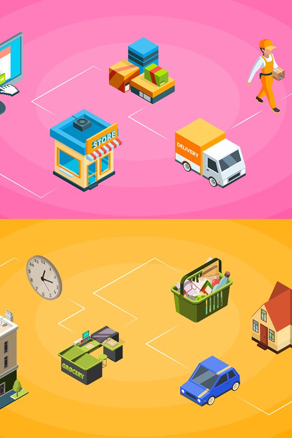 Vector isometric online shopping icons infographic concept i