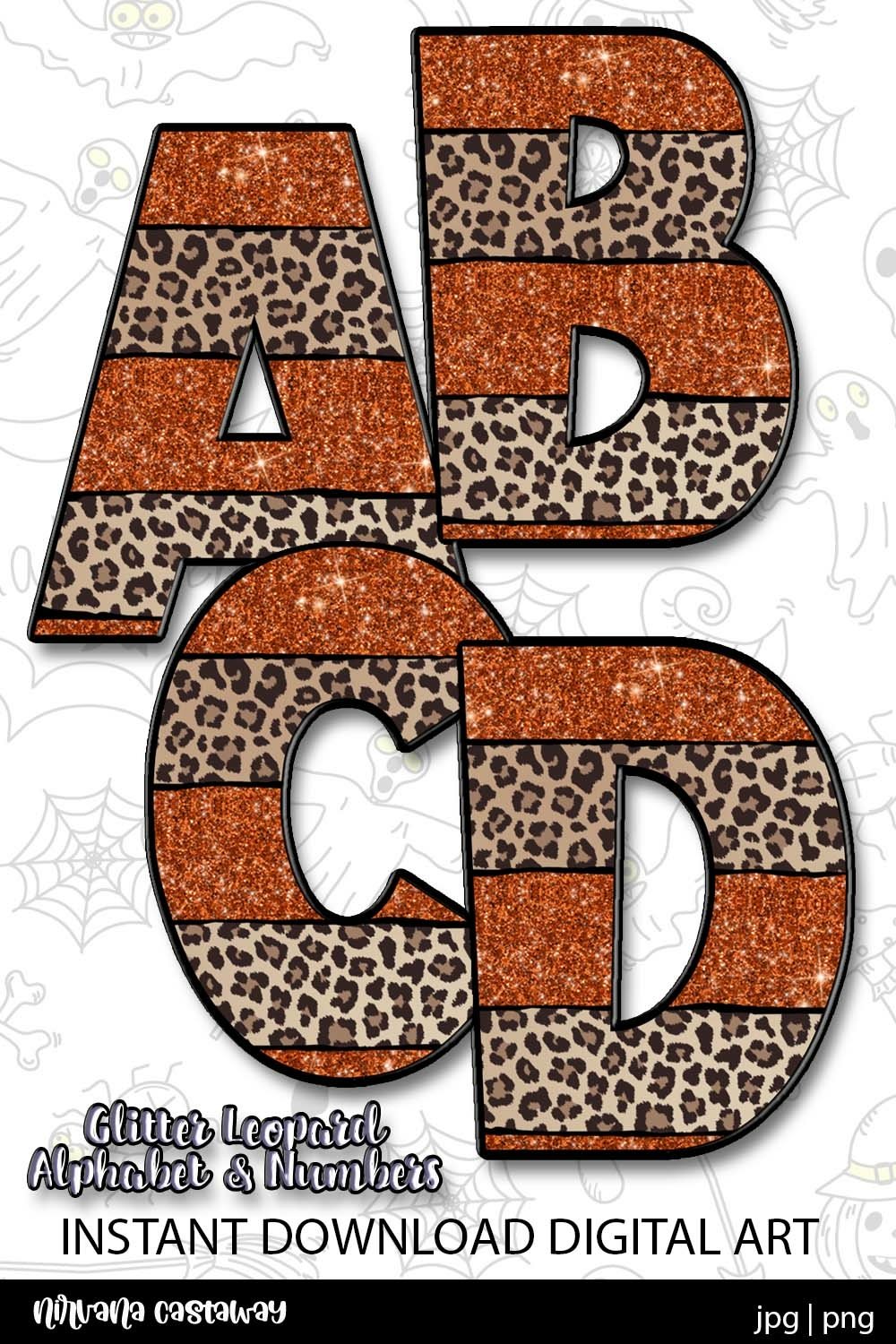 Fall Pumpkin Glitter Leopard Letters and Numbers Alphabet
