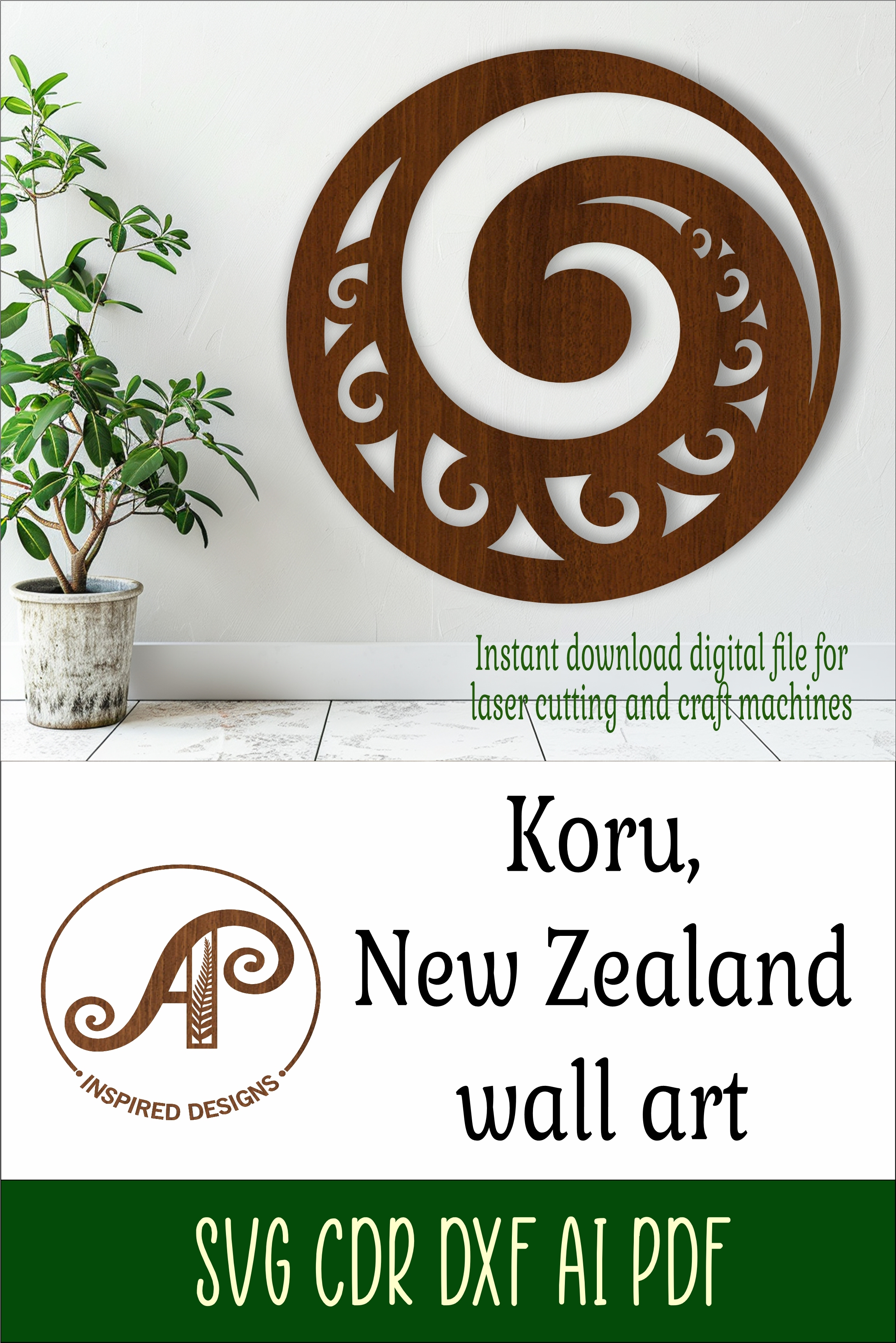Koru circle wall sign, SVG file. vector sign