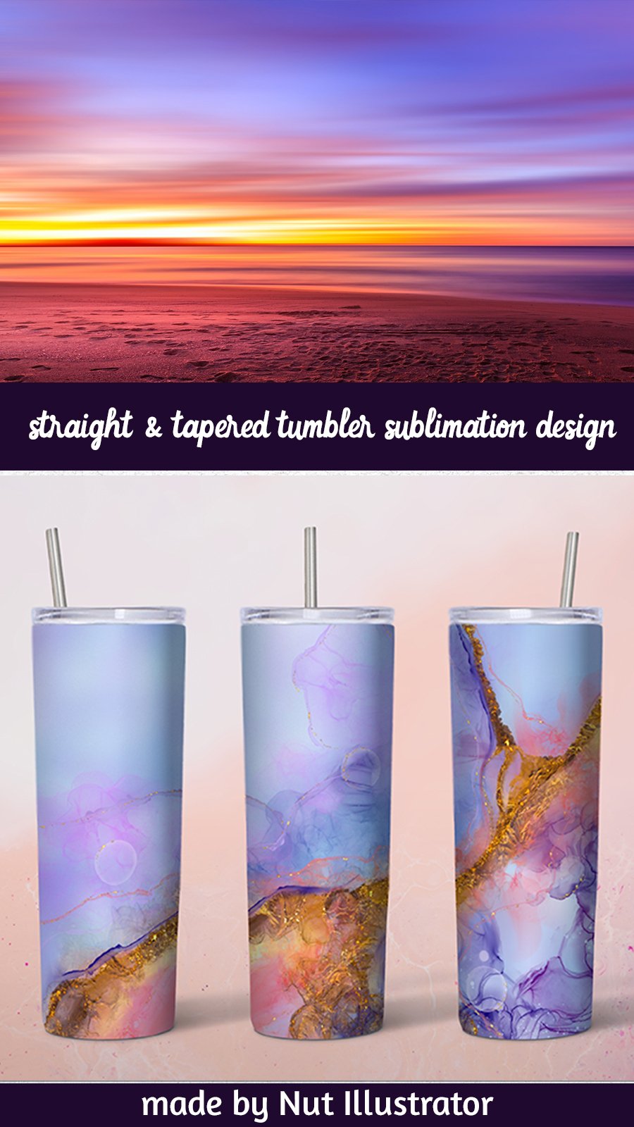 Tapered Tumbler design | Violet tumbler sublimation design