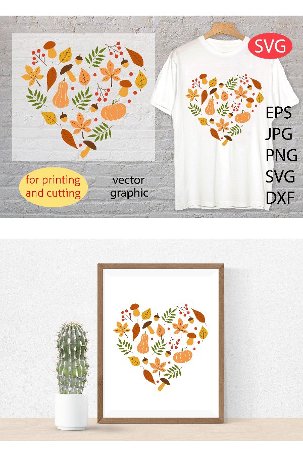 Fall heart SVG |Autumn t-shirt design