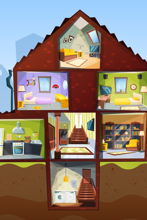 House cross section. Room indoor bedroom basement apartment