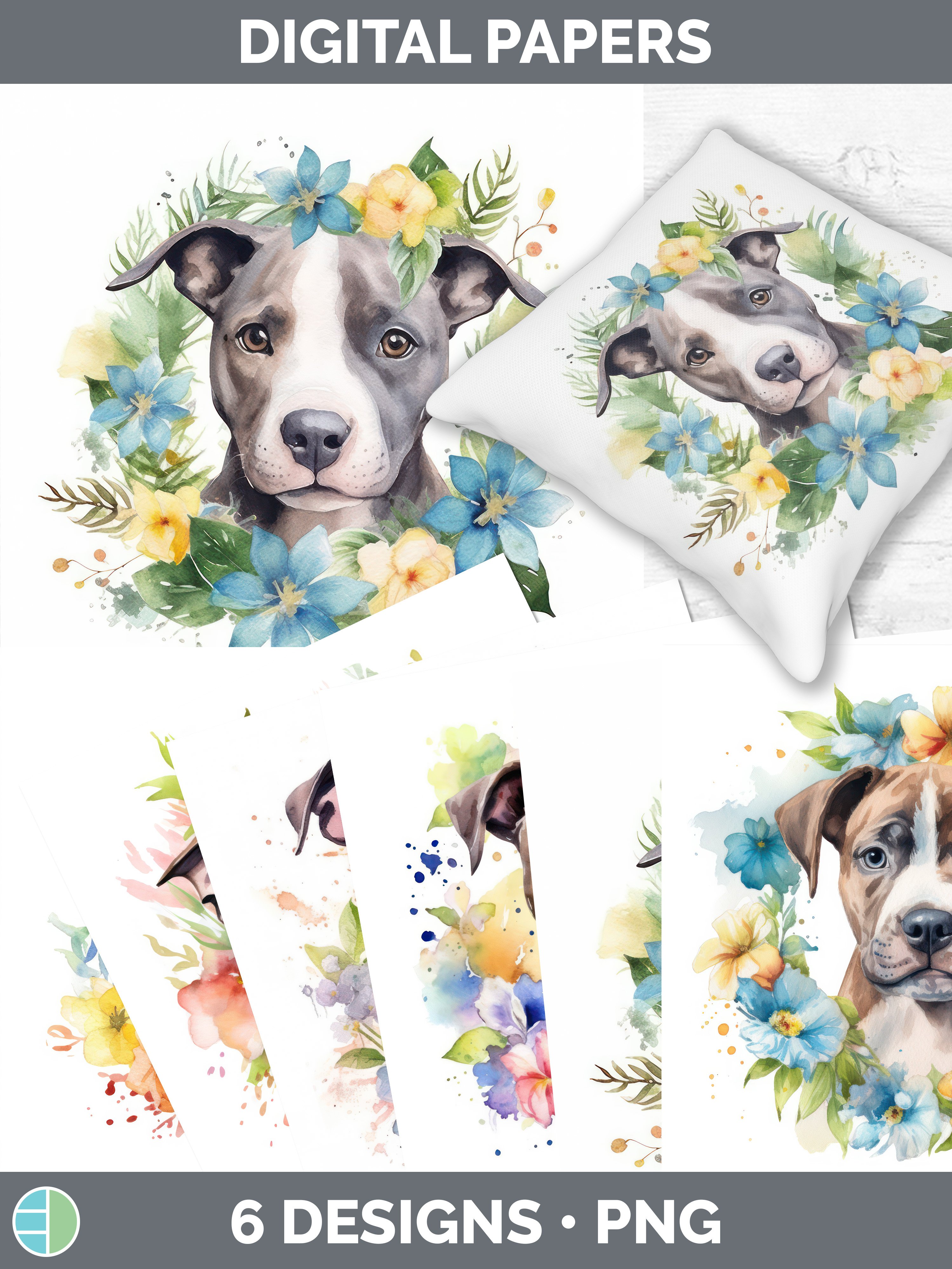 Watercolor Pit Bull Dog Paper Backgrounds | Digital Scrapboo