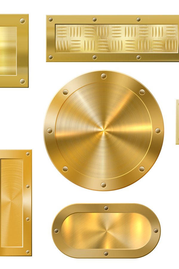 Gold metal banner. Golden plate, metallic textured golds ban