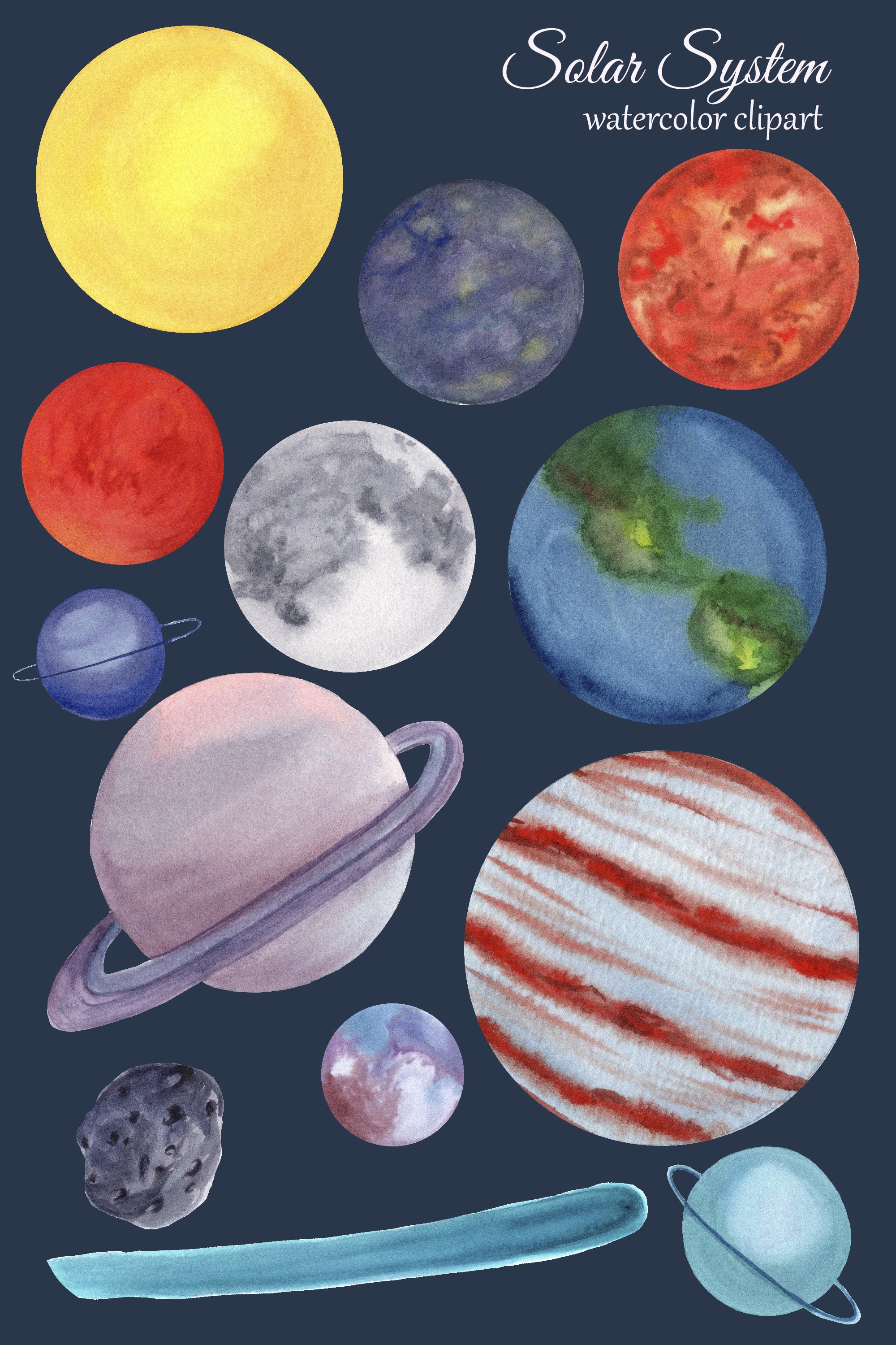 Solar System Watercolor Clipart, Planets, Space Clip art