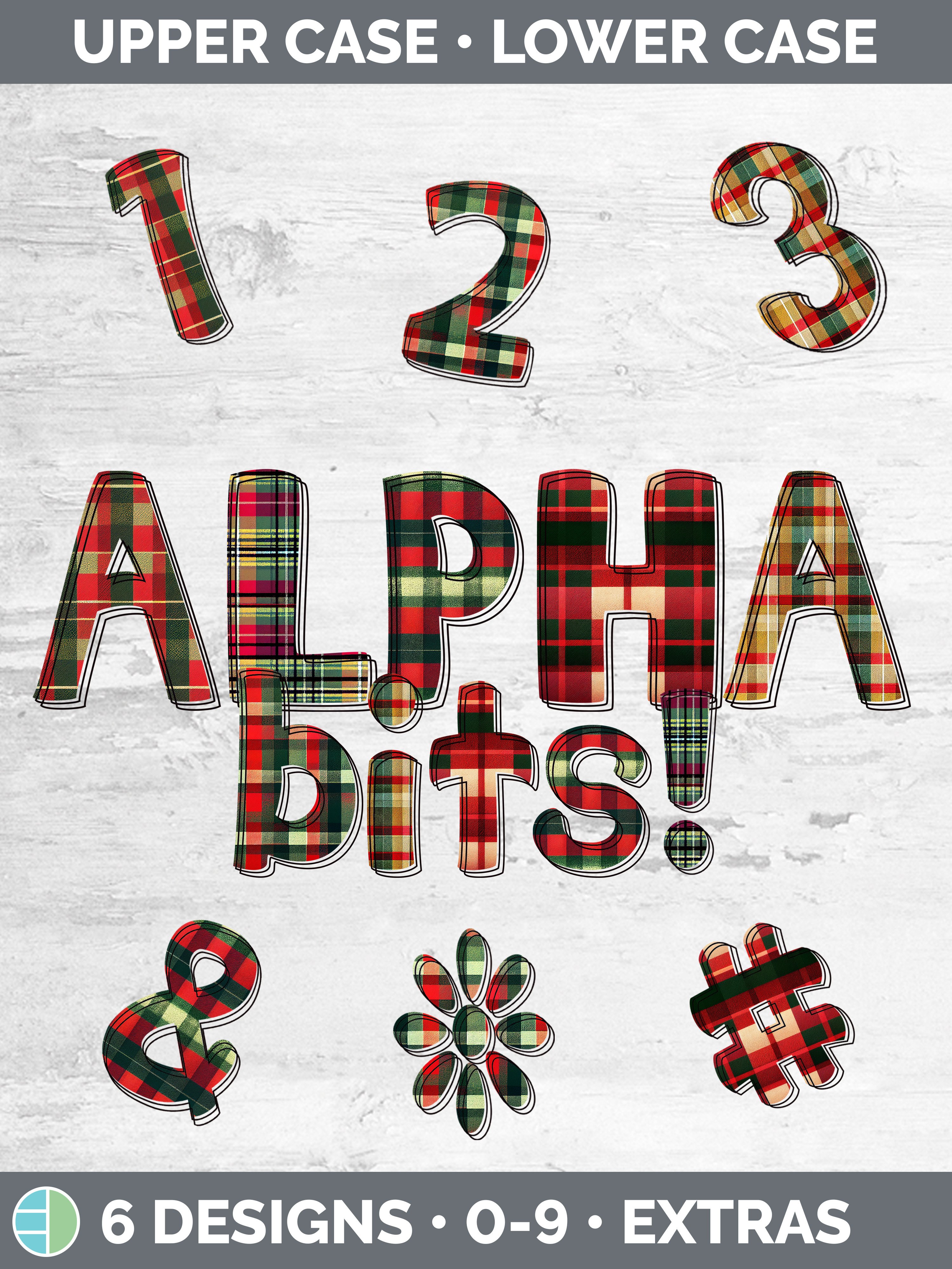 Christmas Plaid Alpha Doodle | Sublimation Alphabet Set PNG