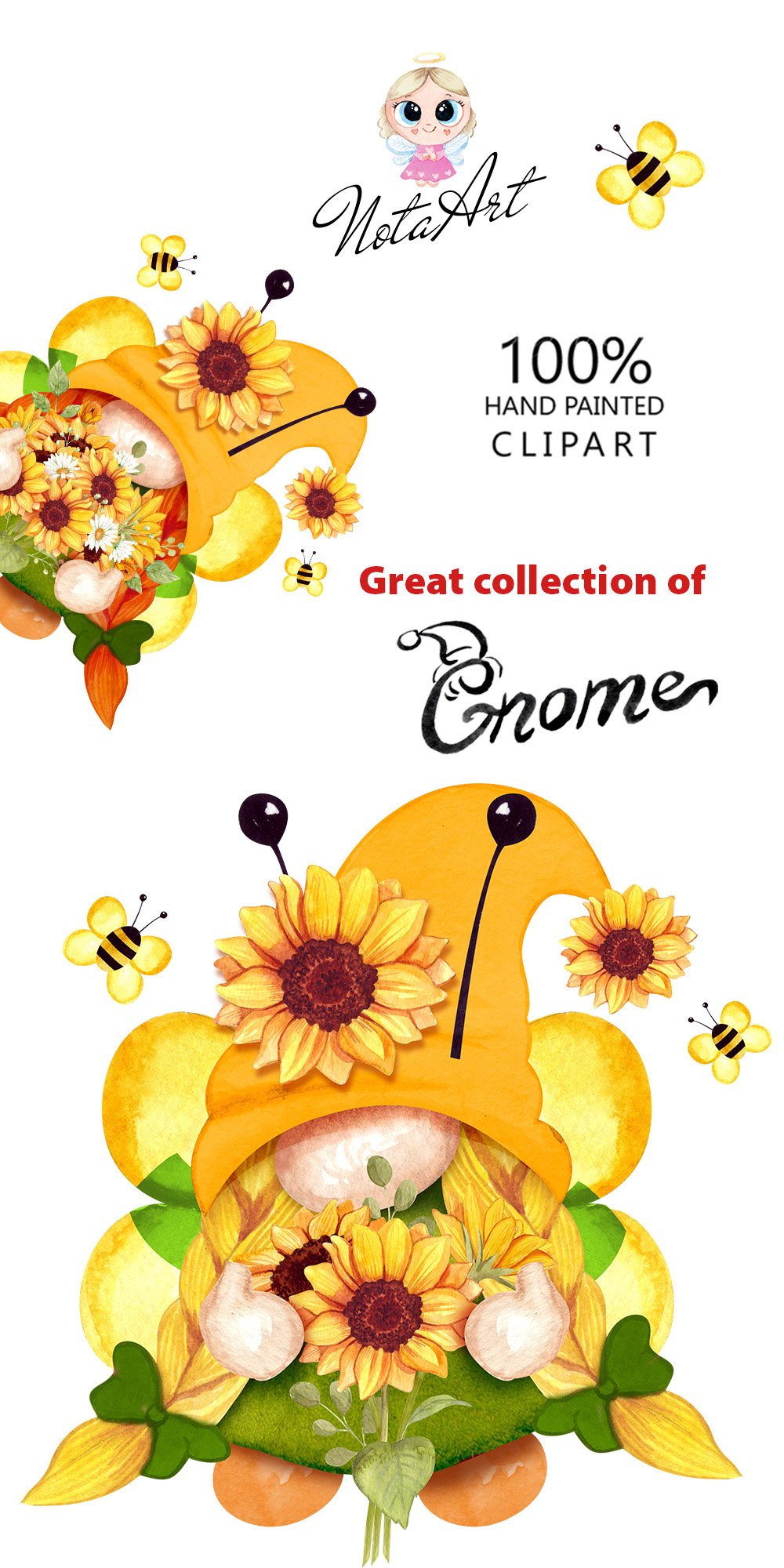 gnomes bees with sunflowers