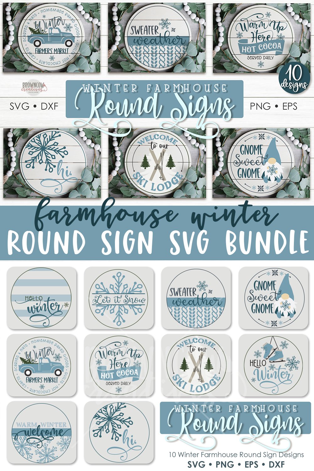 Farmhouse Winter Round Sign SVG/Cut File Bundle