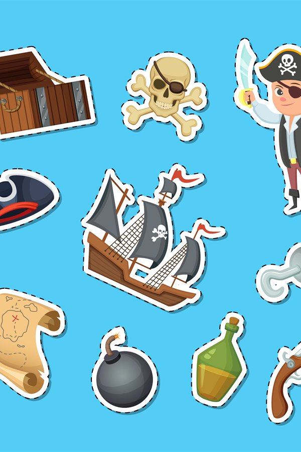 Vector cartoon sea pirates stickers set illustration