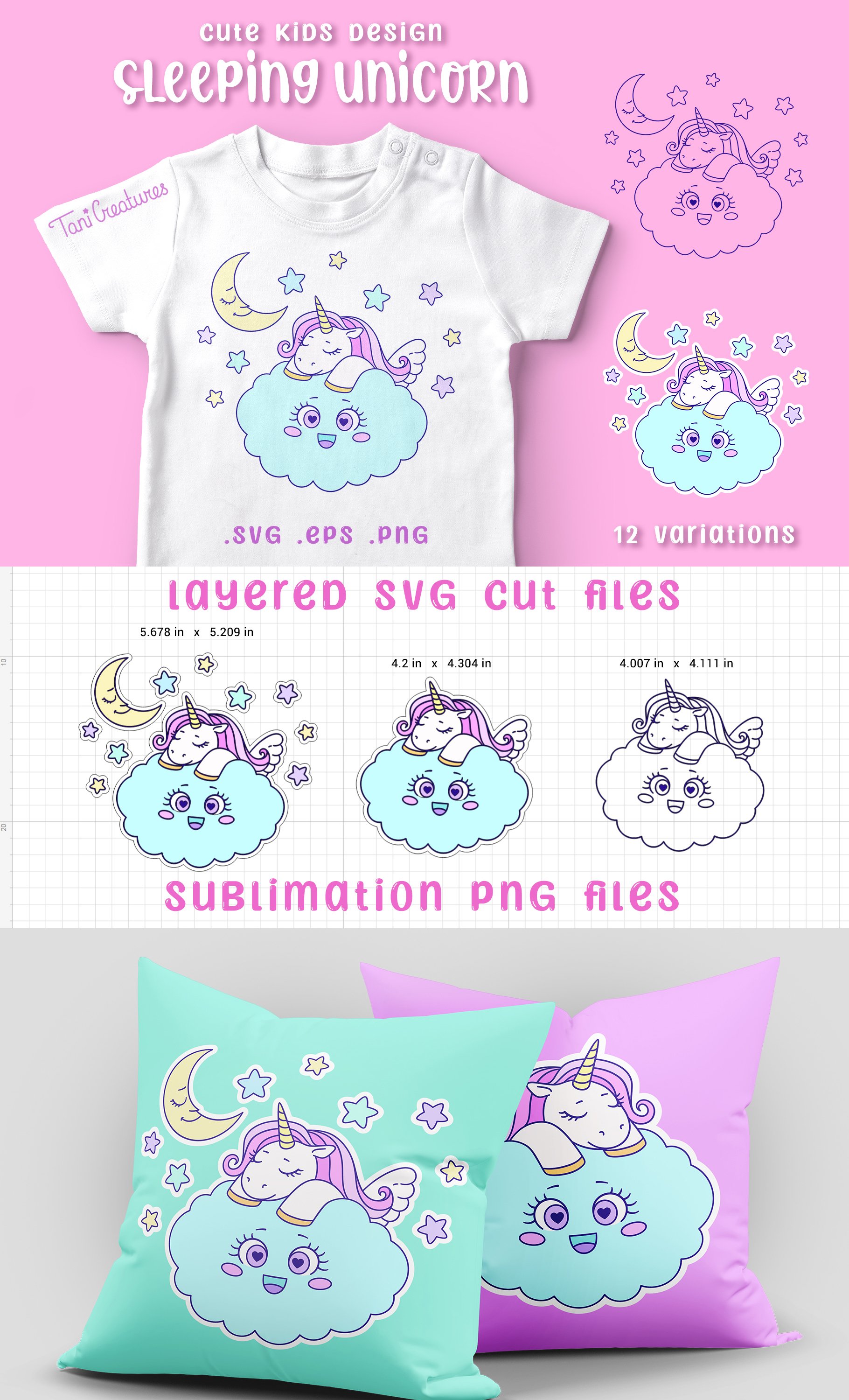 Sleeping Unicorn Clipart - EPS, PNG & SVG cut files