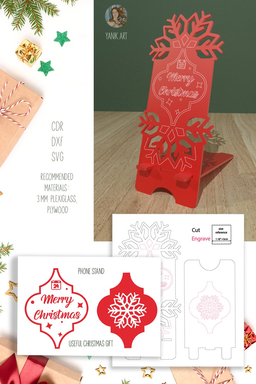 Christmas Phone Stand design laser cut christmas arabesque