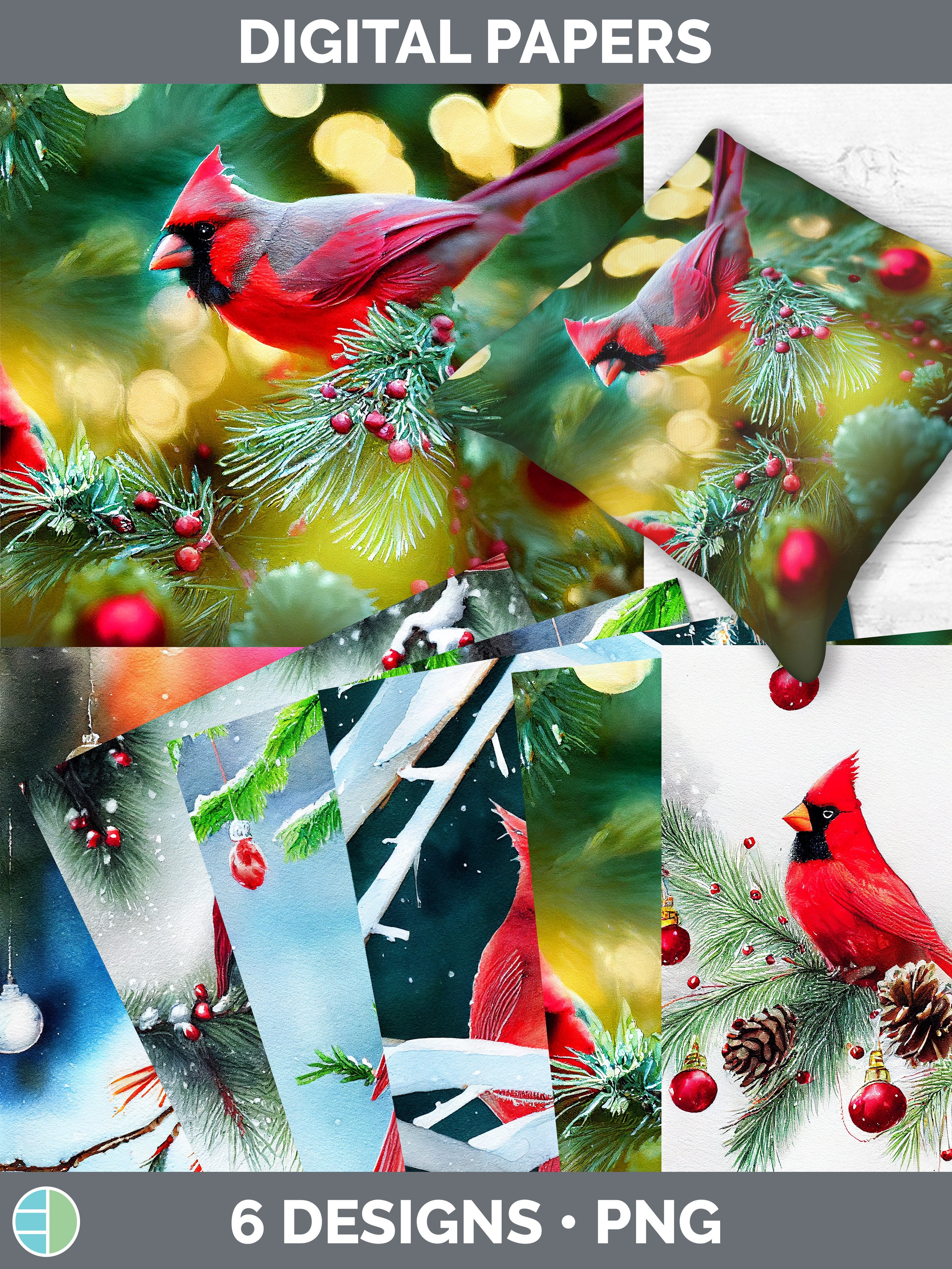 Christmas Cardinals Backgrounds | Digital Scrapbook Papers