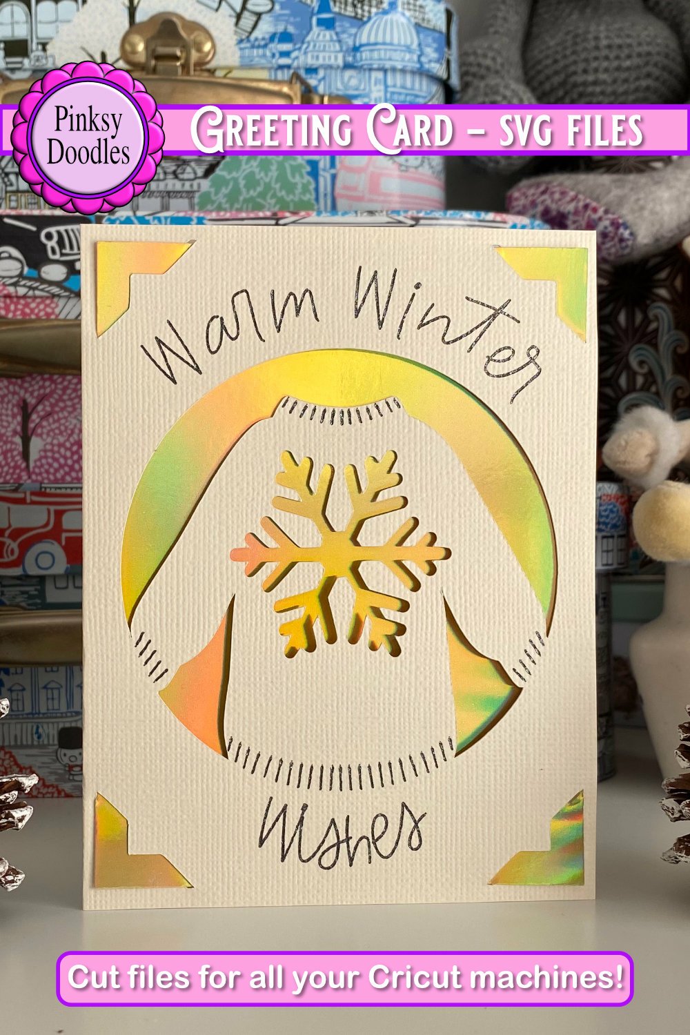 Warm Winter Wishes Christmas sweater Card svg cut file