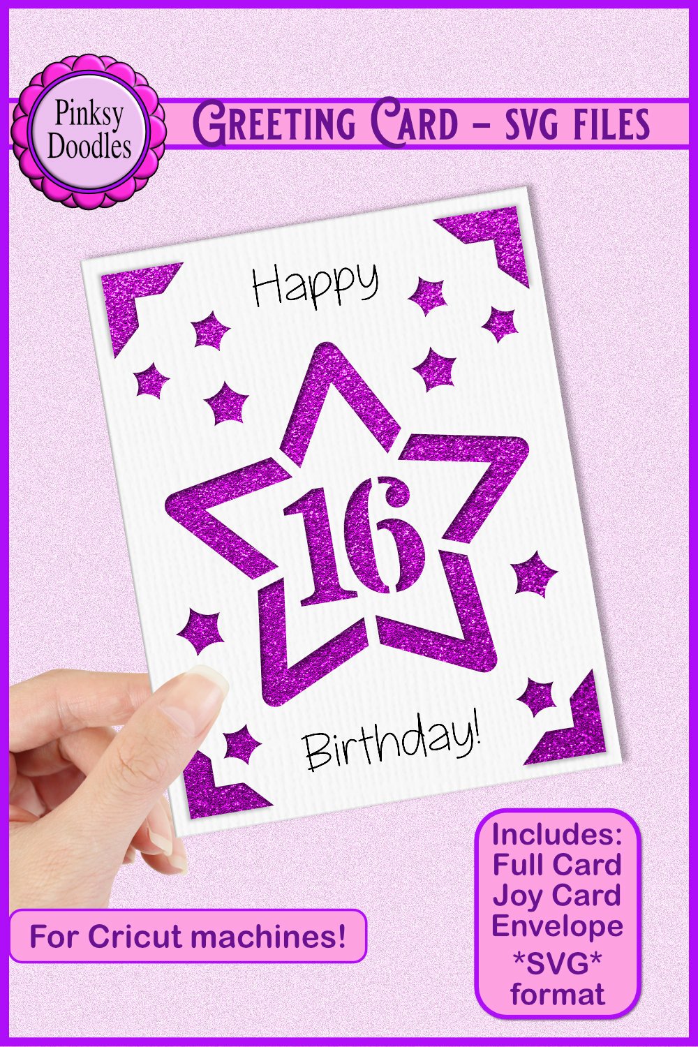 16th Birthday card with envelope paper cut & draw svg