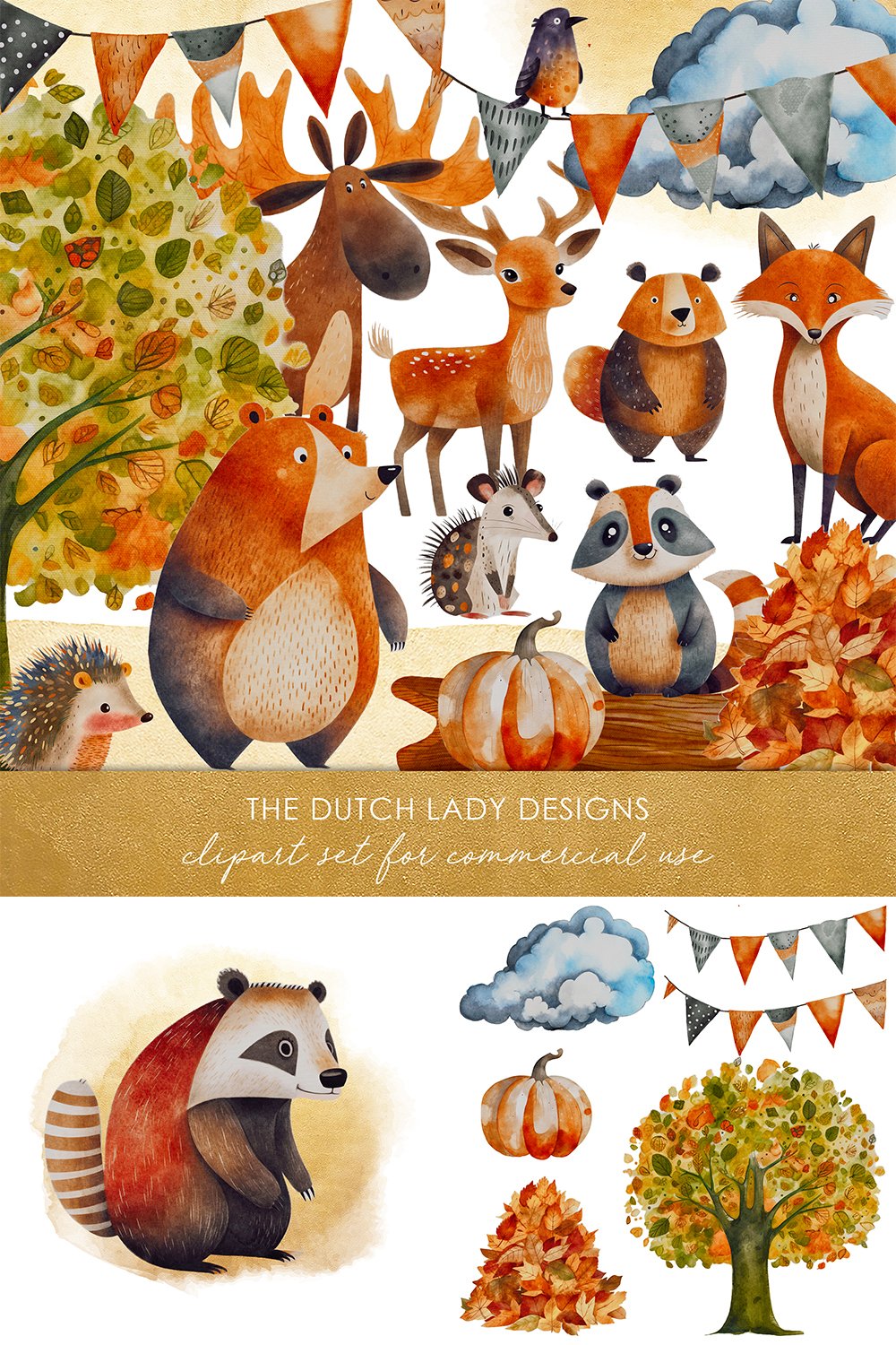 Autumn Animals Clipart Set With 25 PNG Files