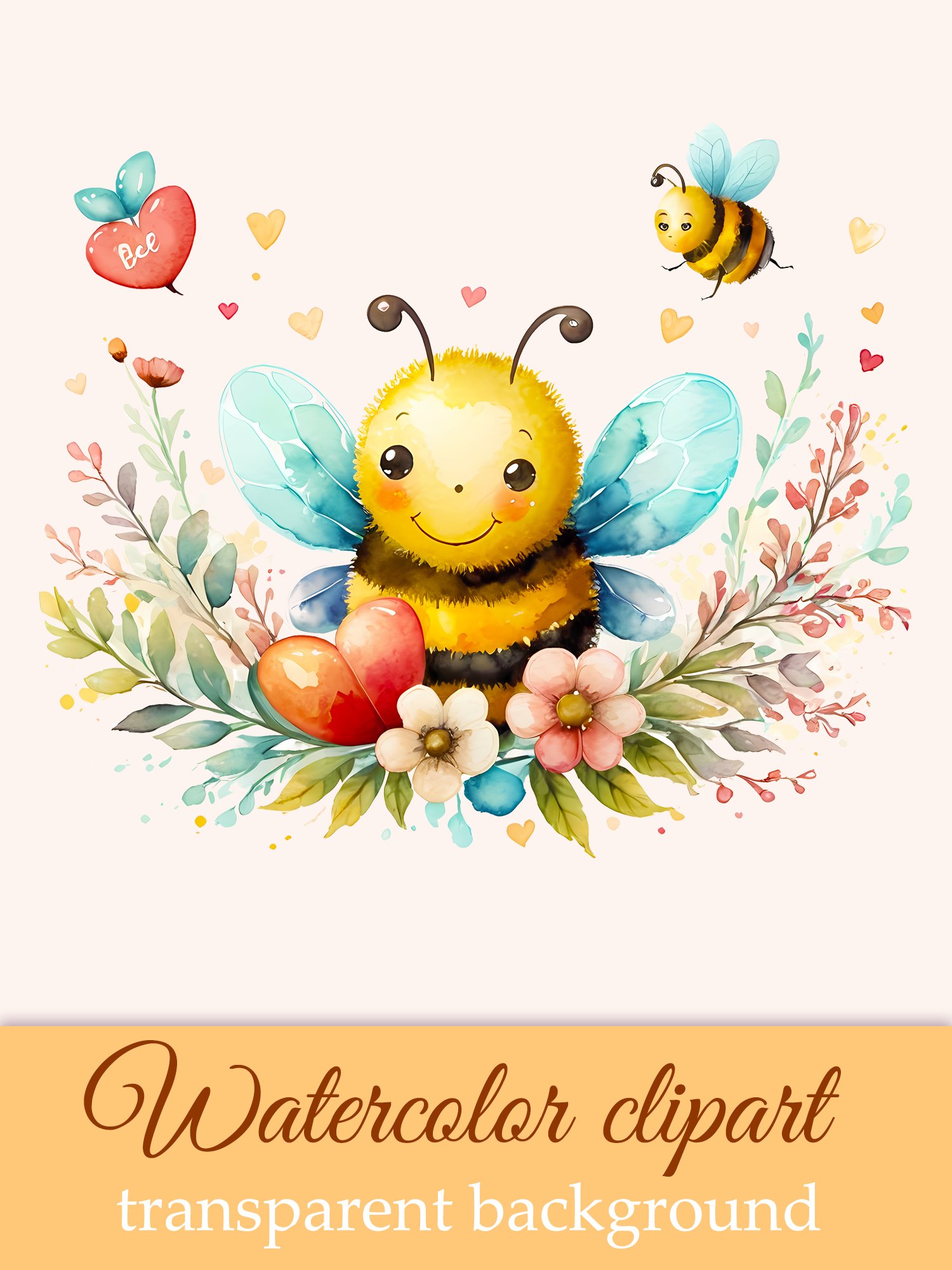 Watercolor Spring Bee Clipart, Bee watercolor painting, PNG,