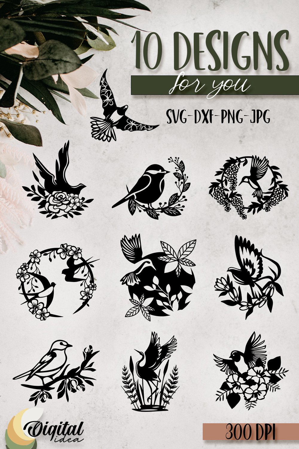 Floral birds SVG bundle. Boho bird SVG designs