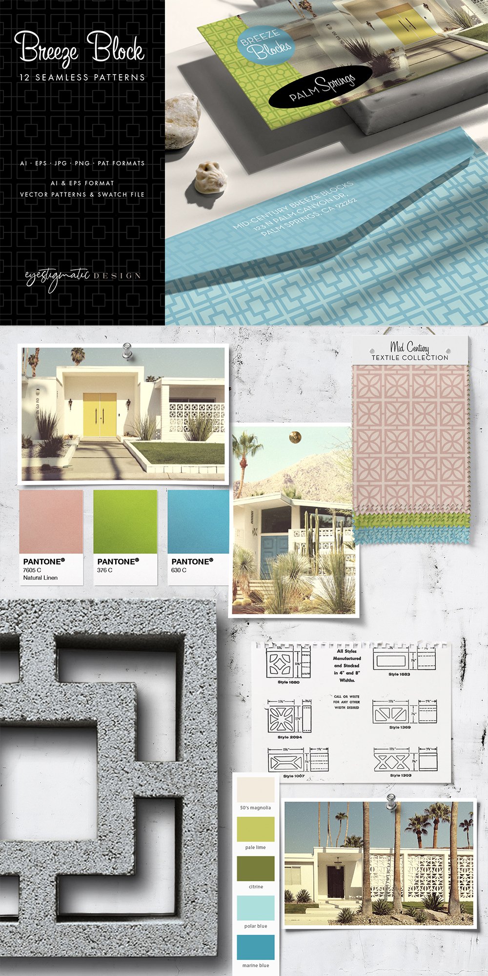 18 Seamless Breeze Block Patterns- Pink, Green & (1112639)