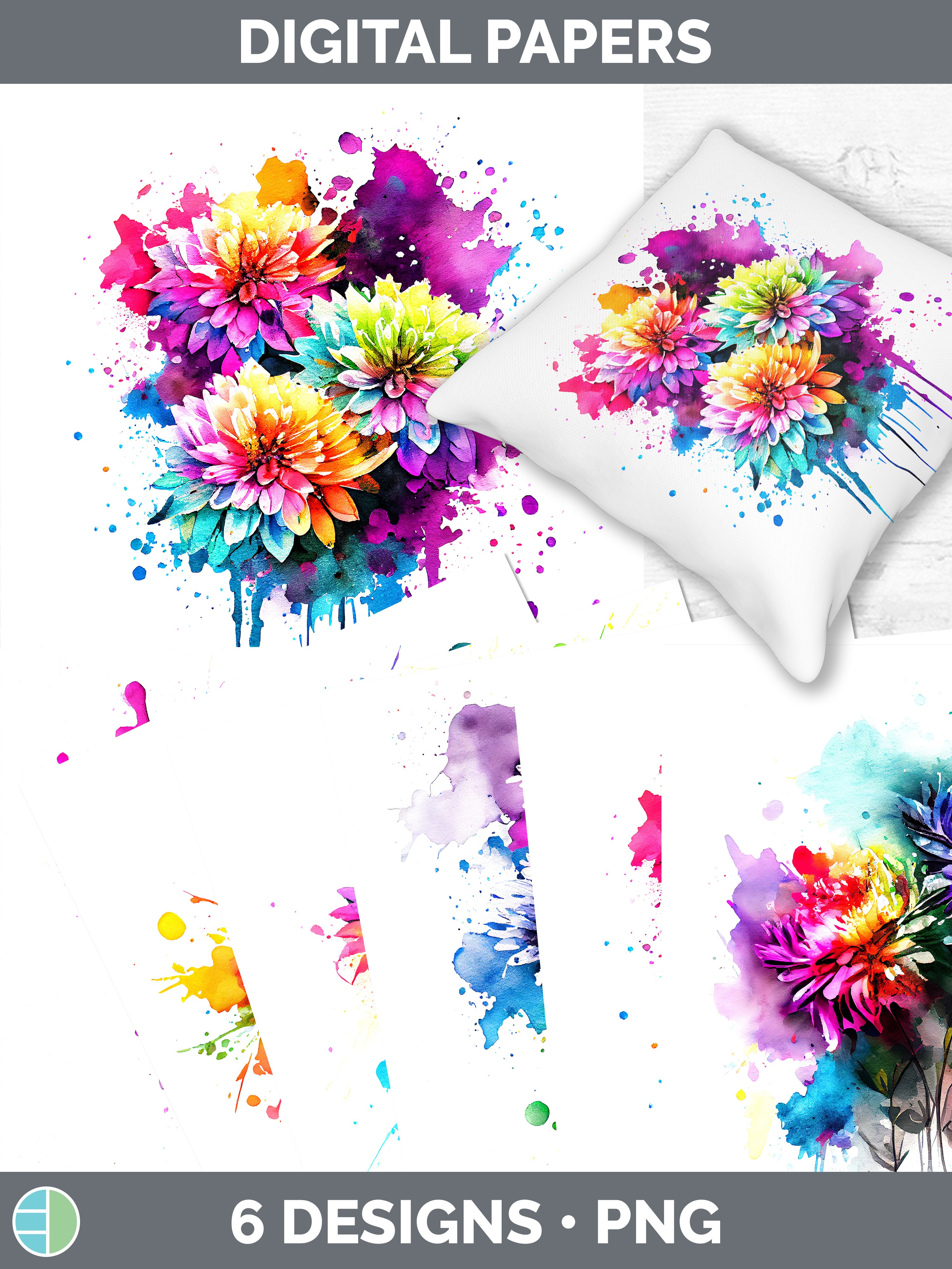 Rainbow Aster Flowers Paper Backgrounds | Digital Scrapbook