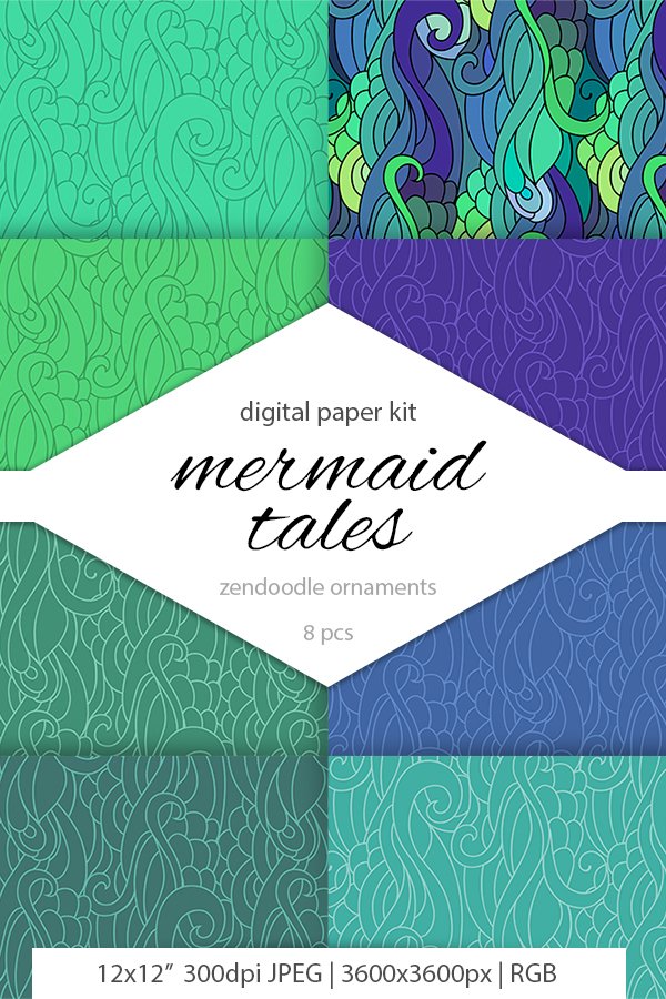 Mermaids & Ocean inspired zen doodle scrapbooking paper
