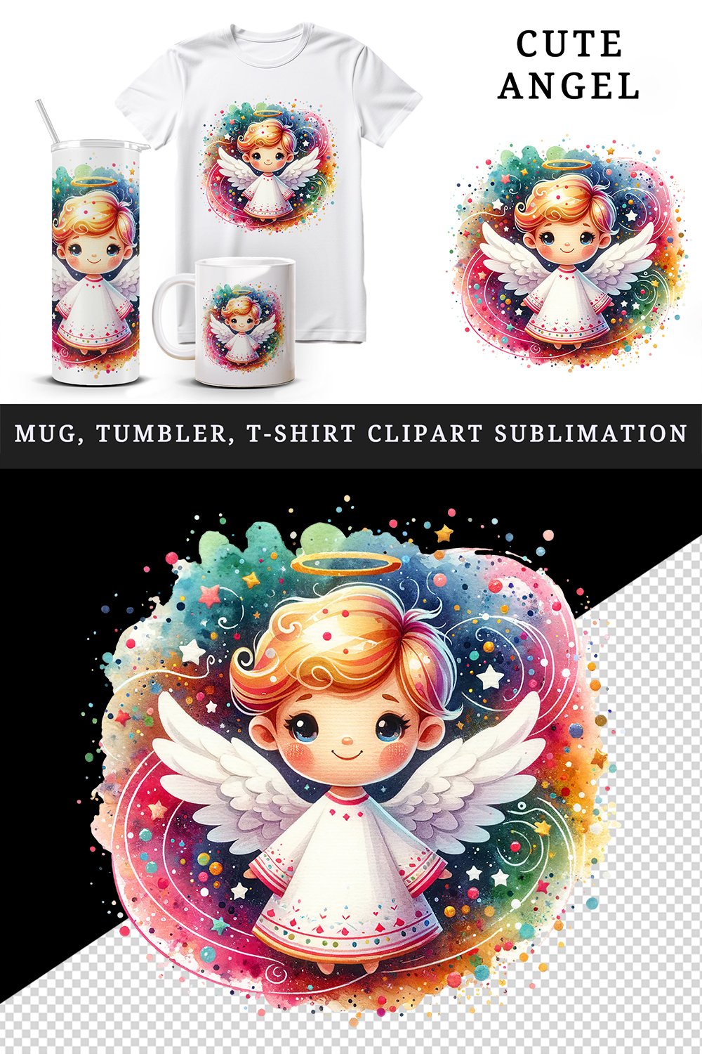 Cute angel tumbler mug wrap clipart sublimation design png