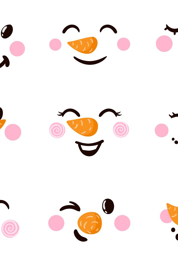 Snowman cartoon faces. Funny snowman faces with various emot
