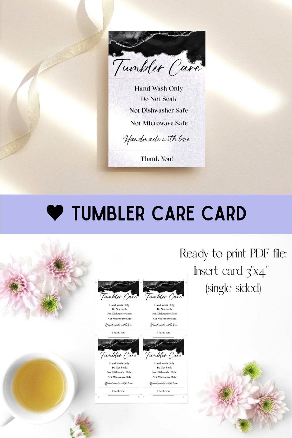 Black and Silver Tumbler Care Card