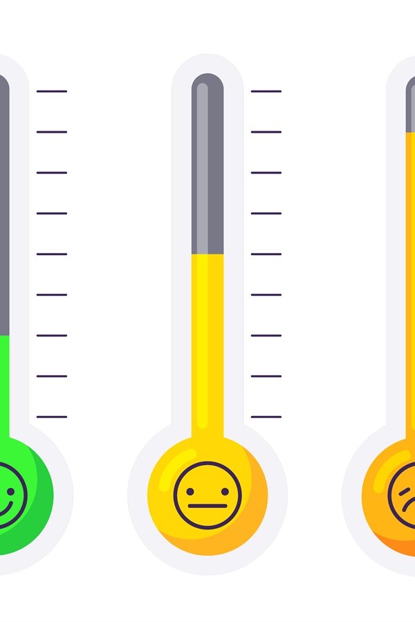 Stress or pain level thermometer. Face with emotions and fee