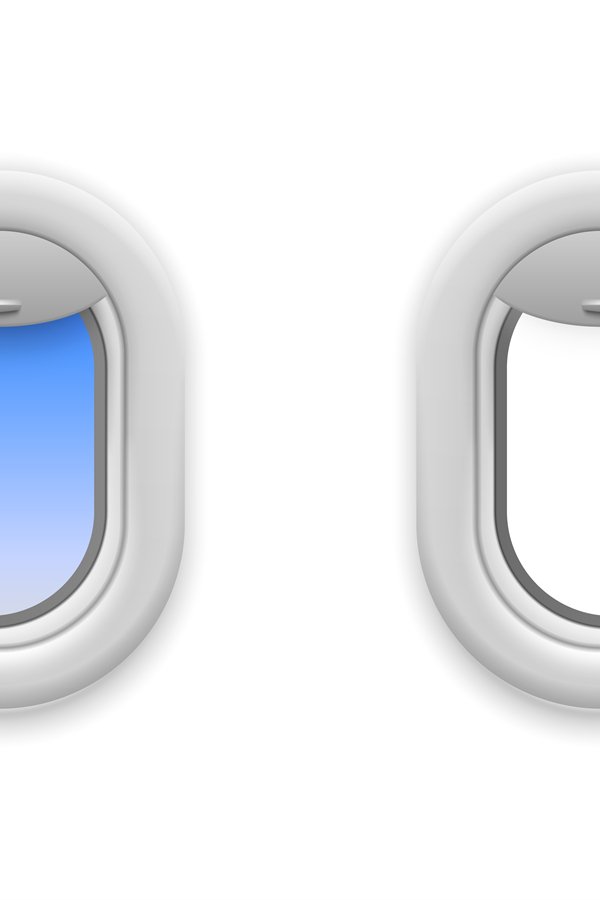 Airplane window open. Realistic aircraft windows. Empty and