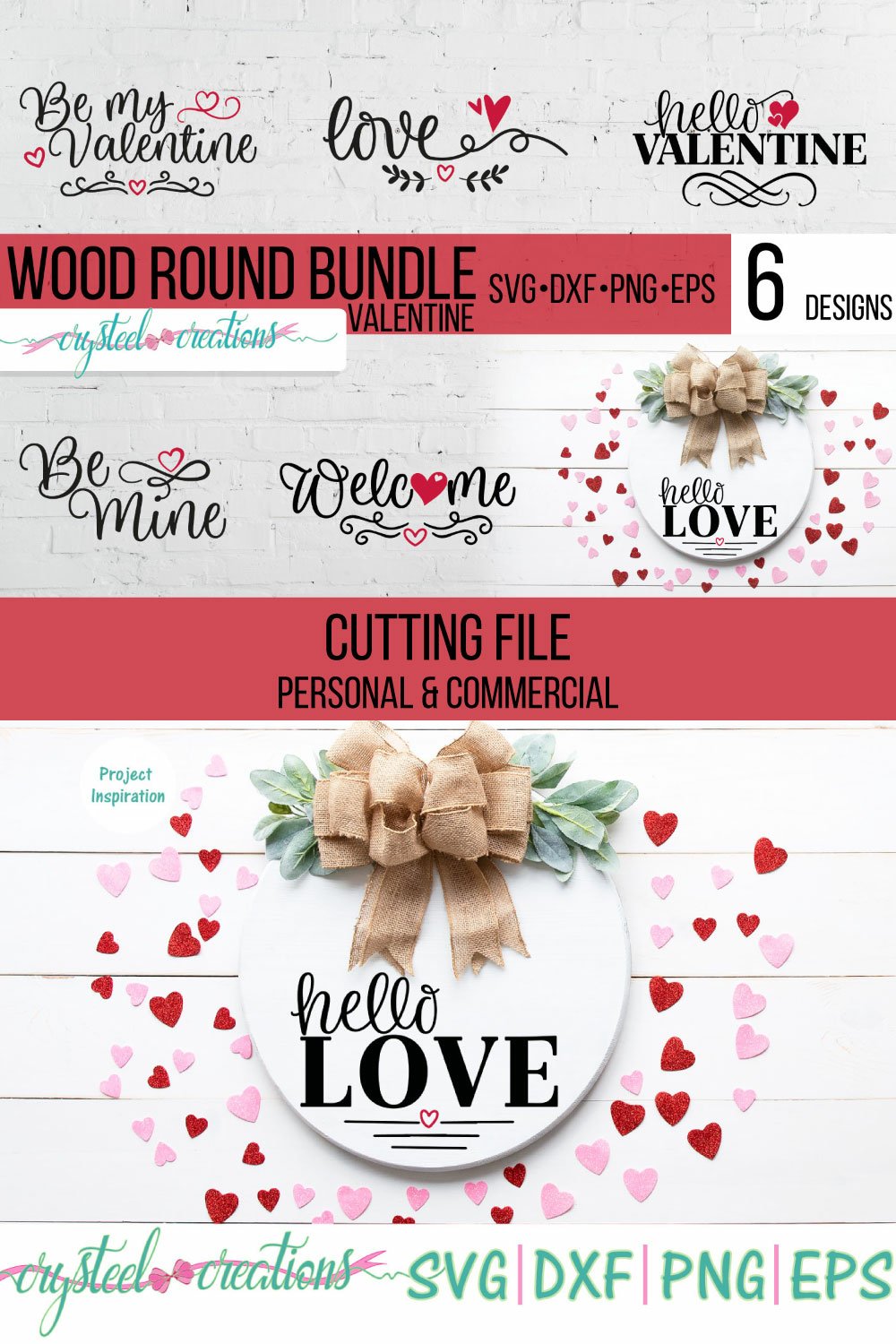 Valentine Wood Round Sign Bundle SVG, DXF, PNG, EPS
