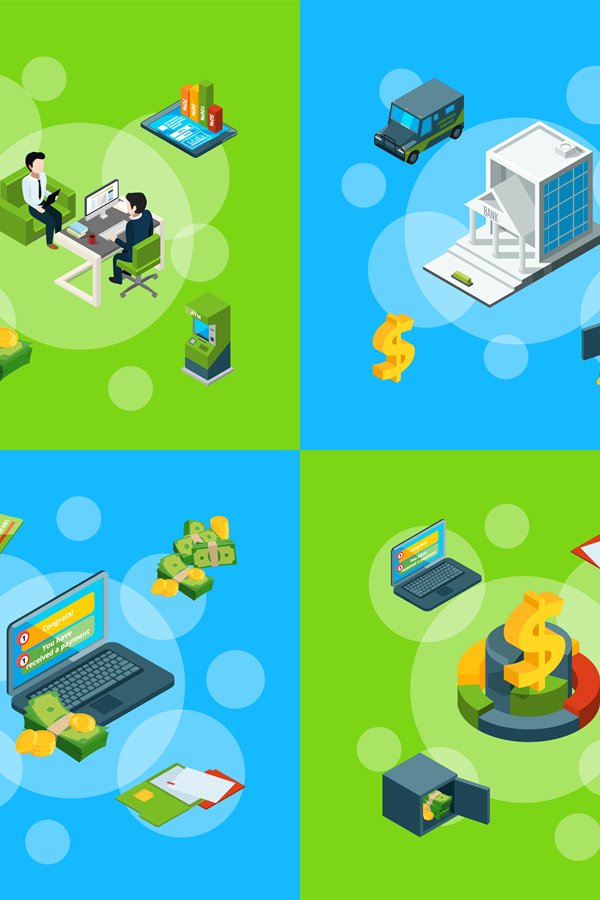 Vector isometric money flow in bank icons (871629)