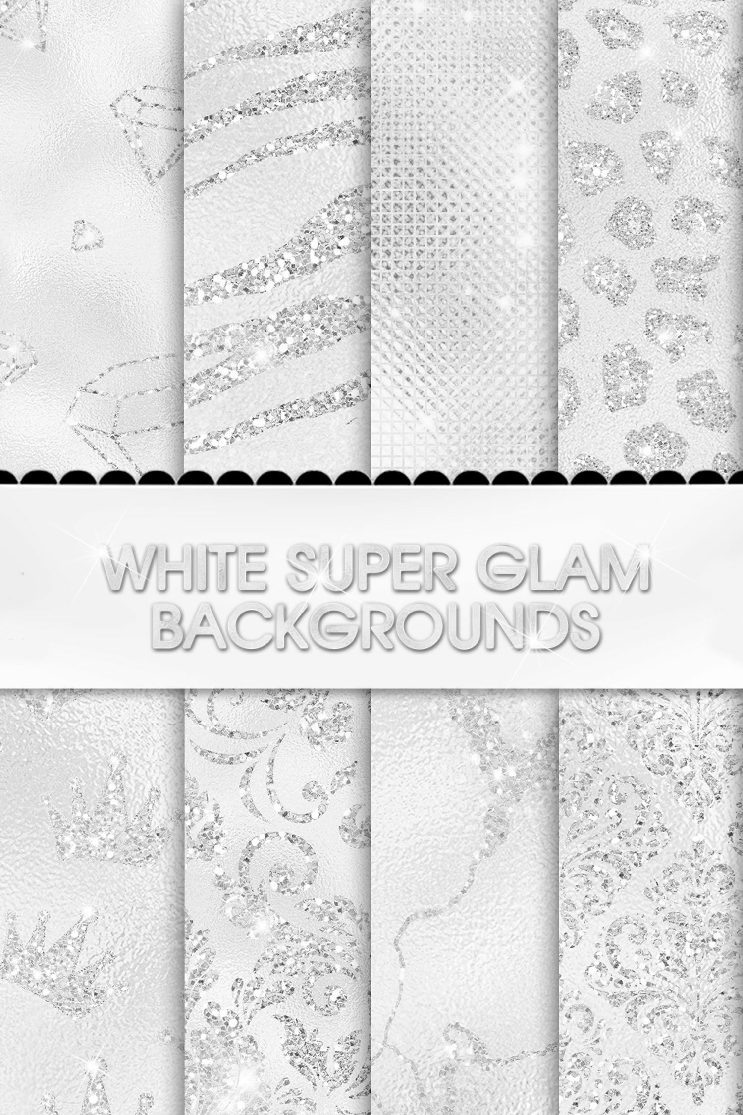 White Glitter Digital Paper, butterfly tiger cheetah zebra