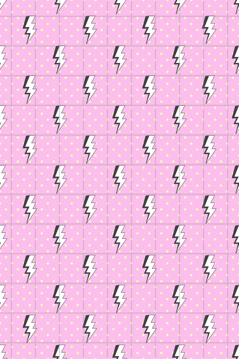 Lightning bolt strike on pink polka dot, seamless pattern.