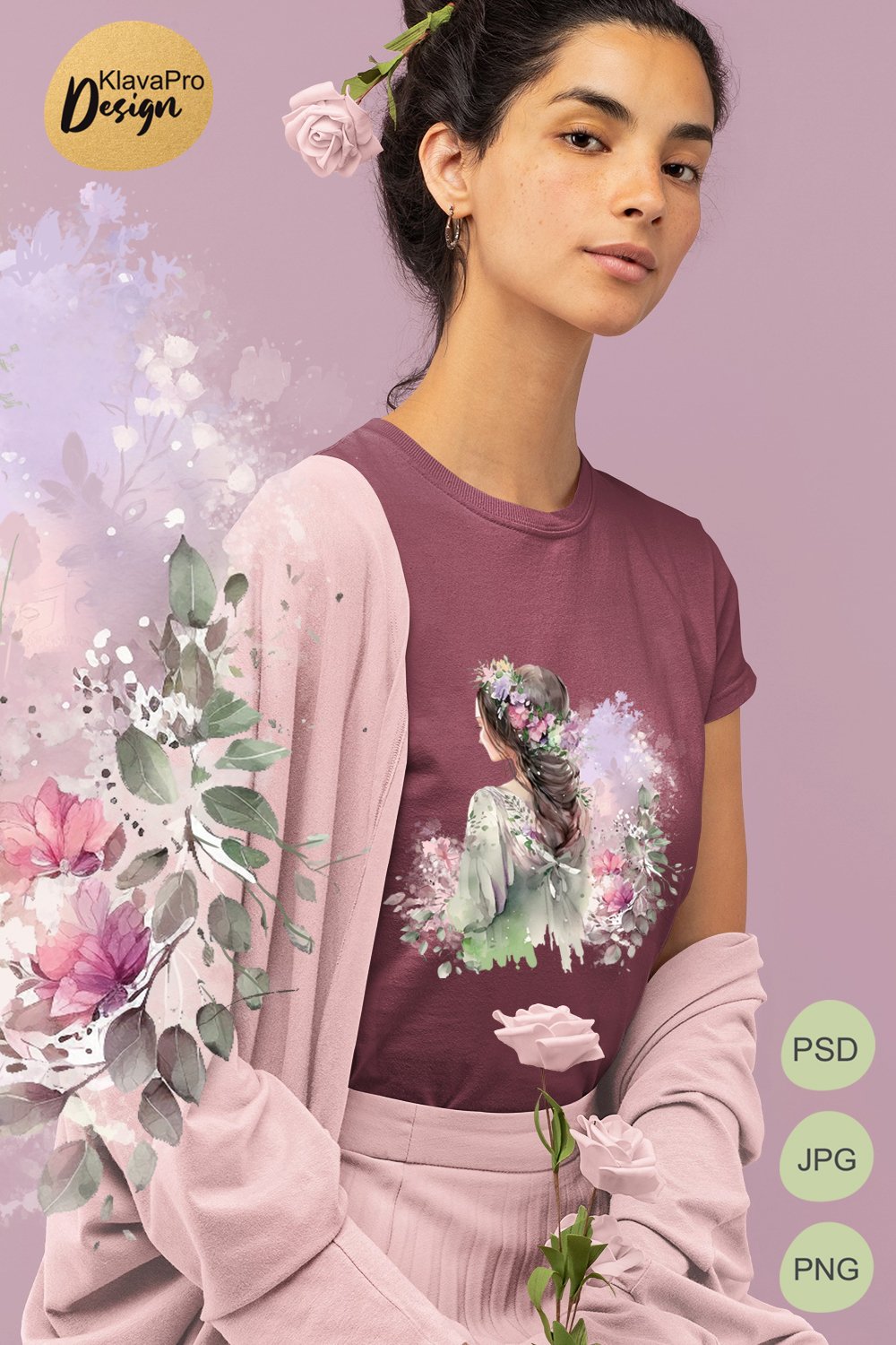 Girl with flowers. Sublimation design in (2544755)