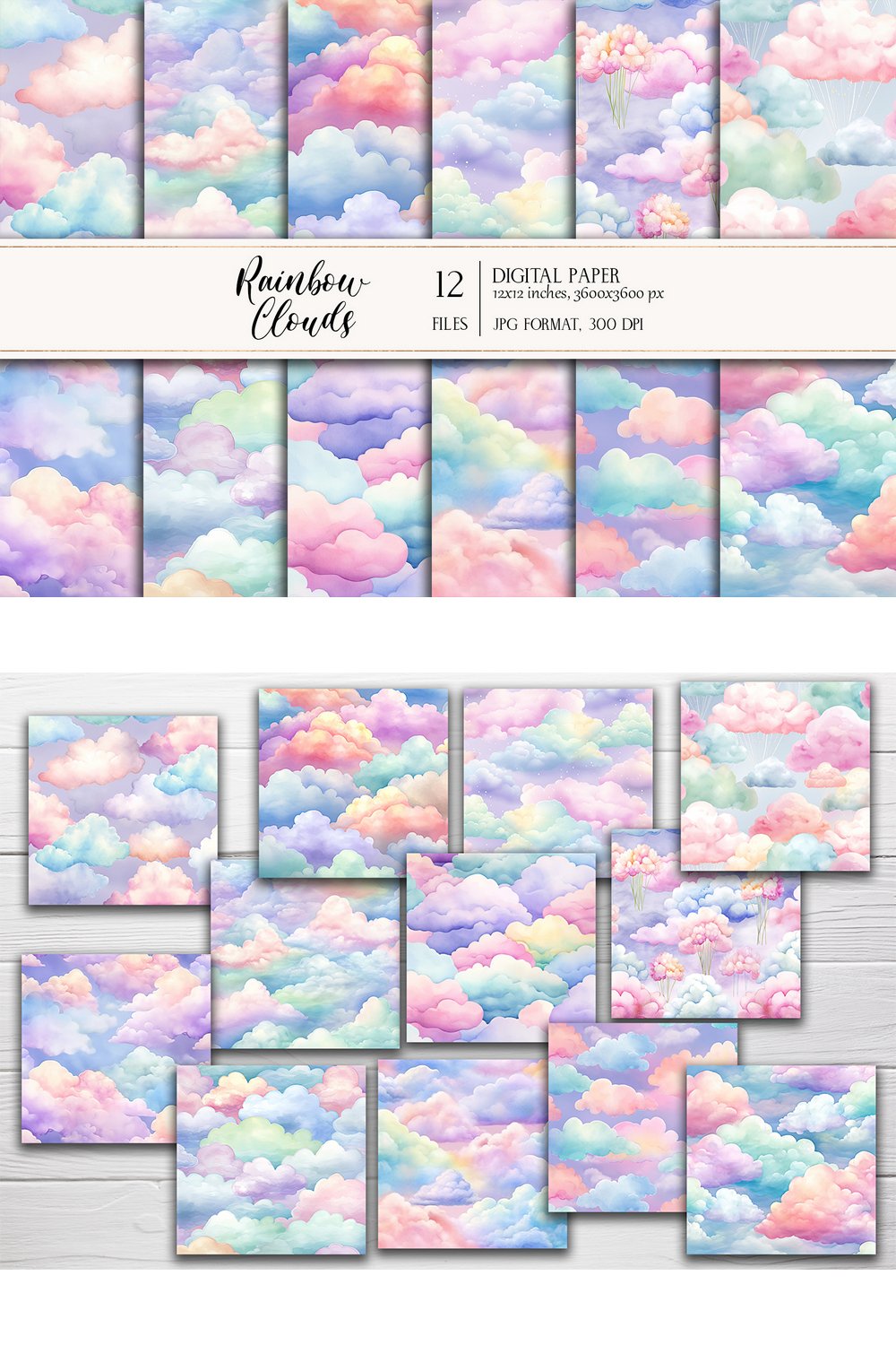 Rainbow Clouds Digital Paper (3431372)