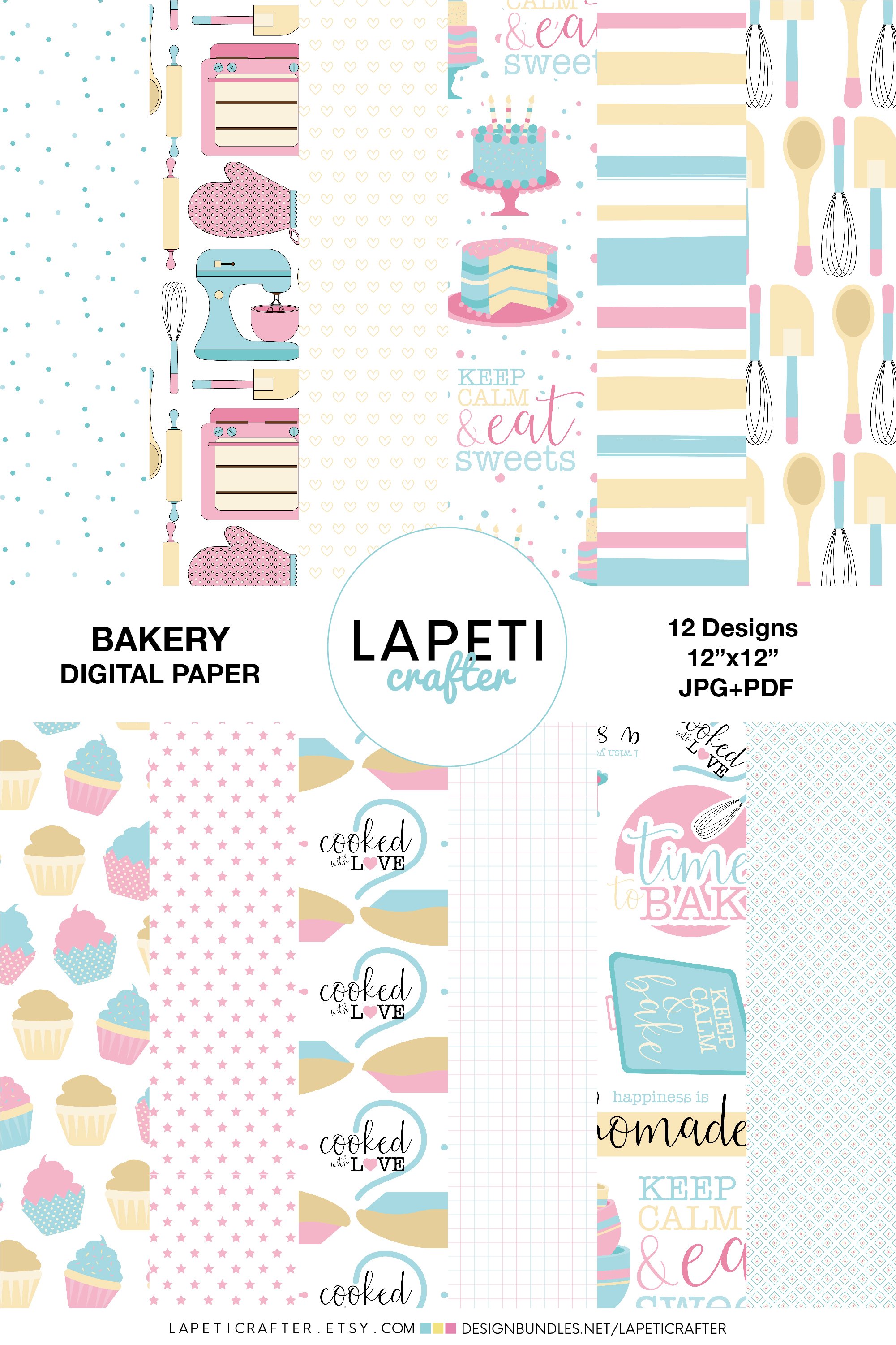 Bakery Digital Paper, Baking Scrap Paper, Retro Baking