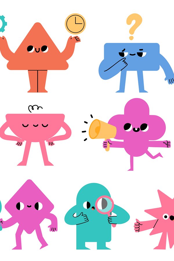 Abstract characters. Geometric comic creature emotions. Funn