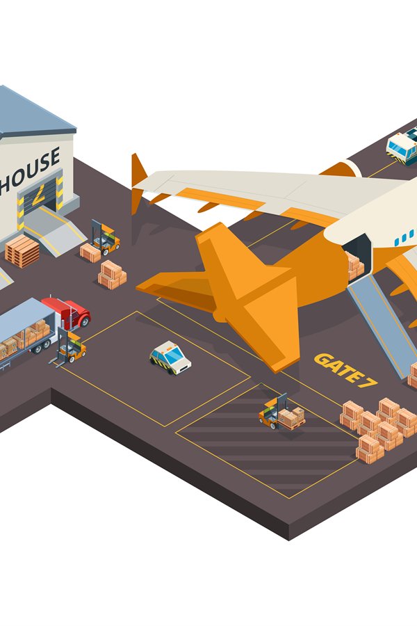 Cargo aircraft. Loading airplane packages and containers air