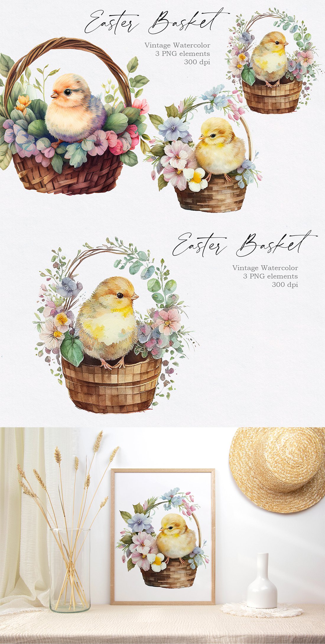 Vintage Easter Basket with Chick PNG clipart