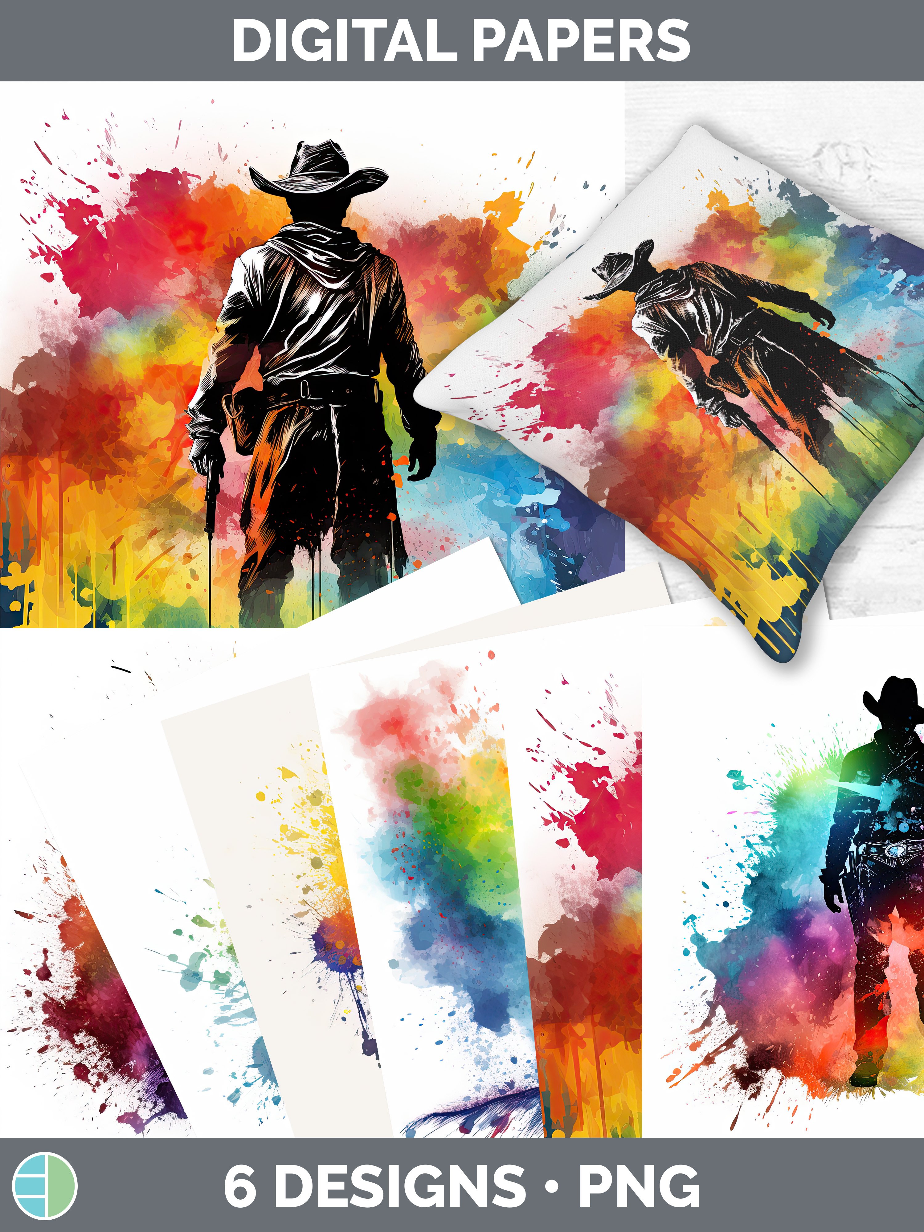 Rainbow Cowboy Paper Backgrounds | Digital Scrapbook Papers