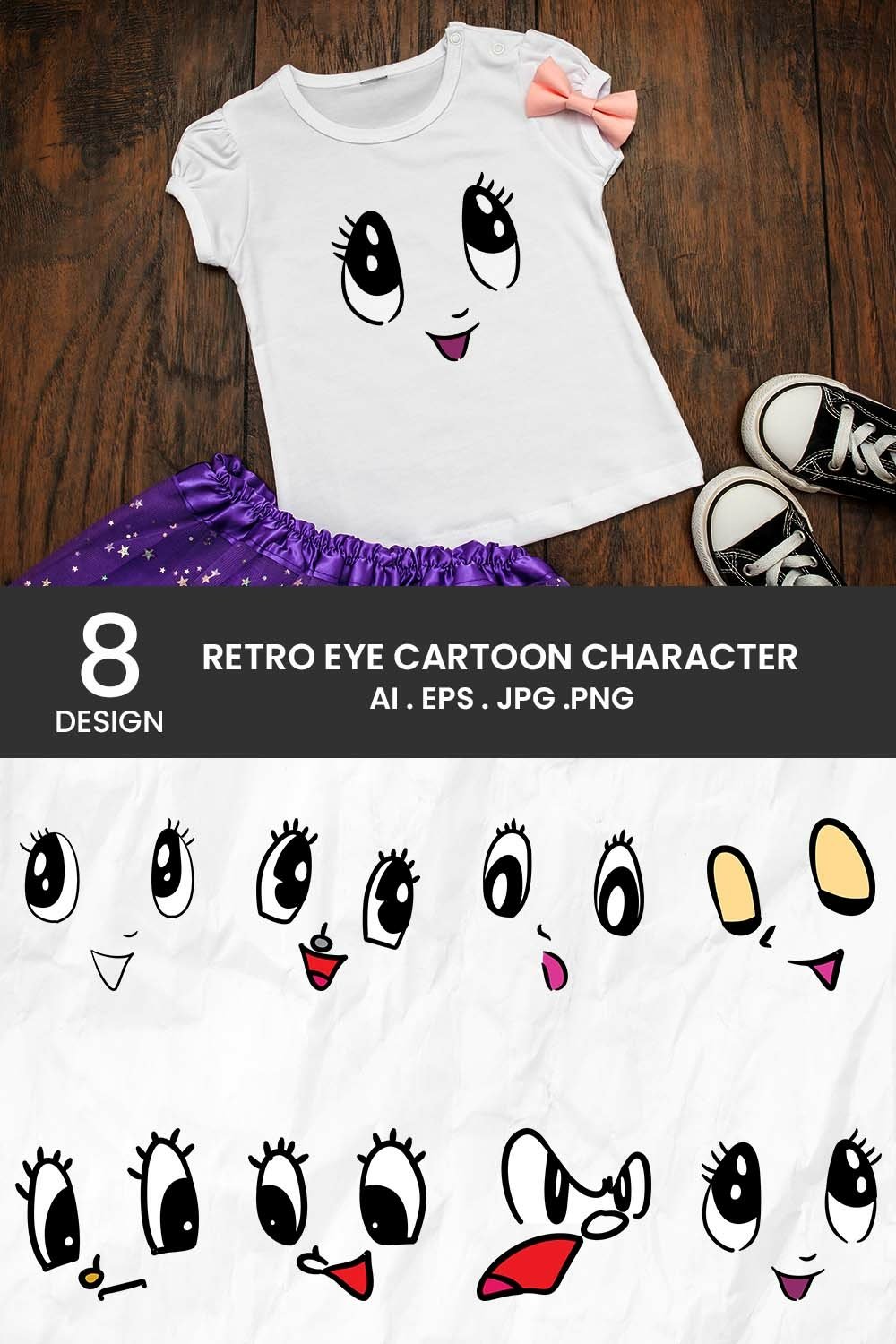 Retro Eye Cartoon Character With 8 Variations