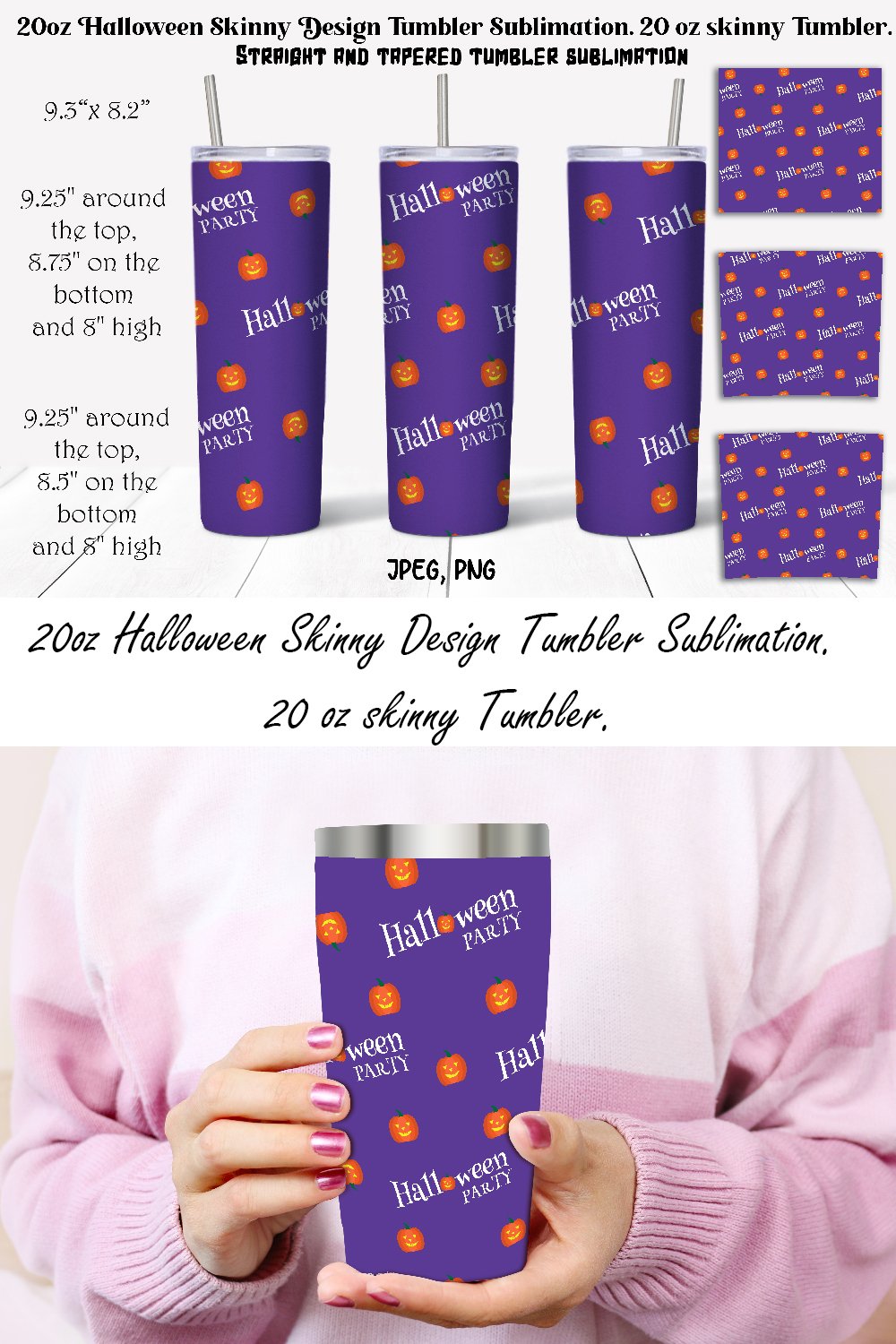 20oz Halloween Skinny Design Tumbler Sublimation.
