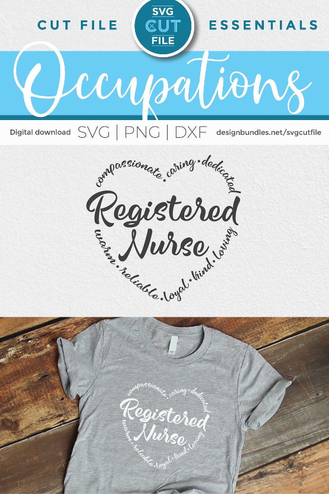 Registered Nurse with Word Heart SVG