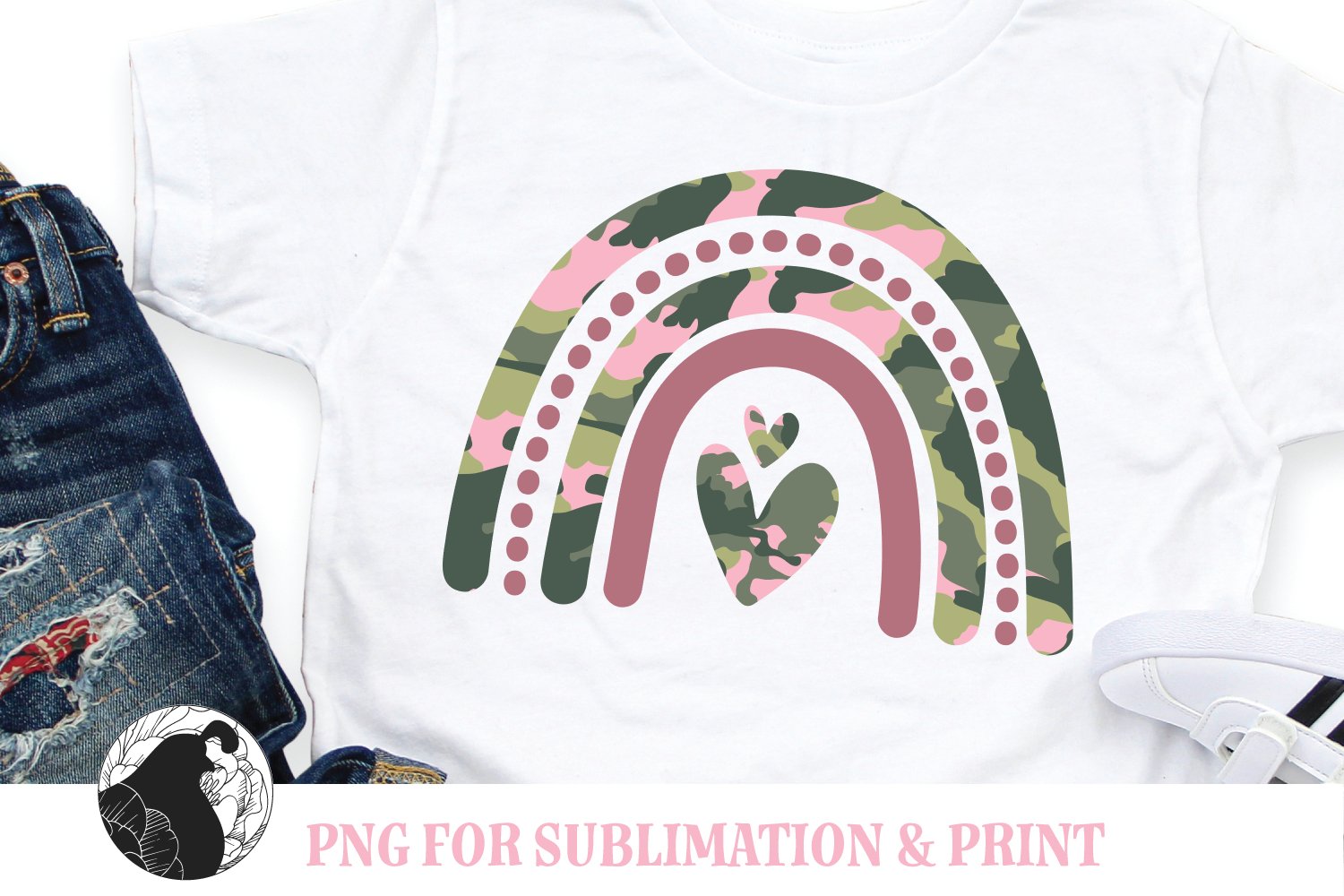 Pink Camo Rainbow PNG for Sublimation