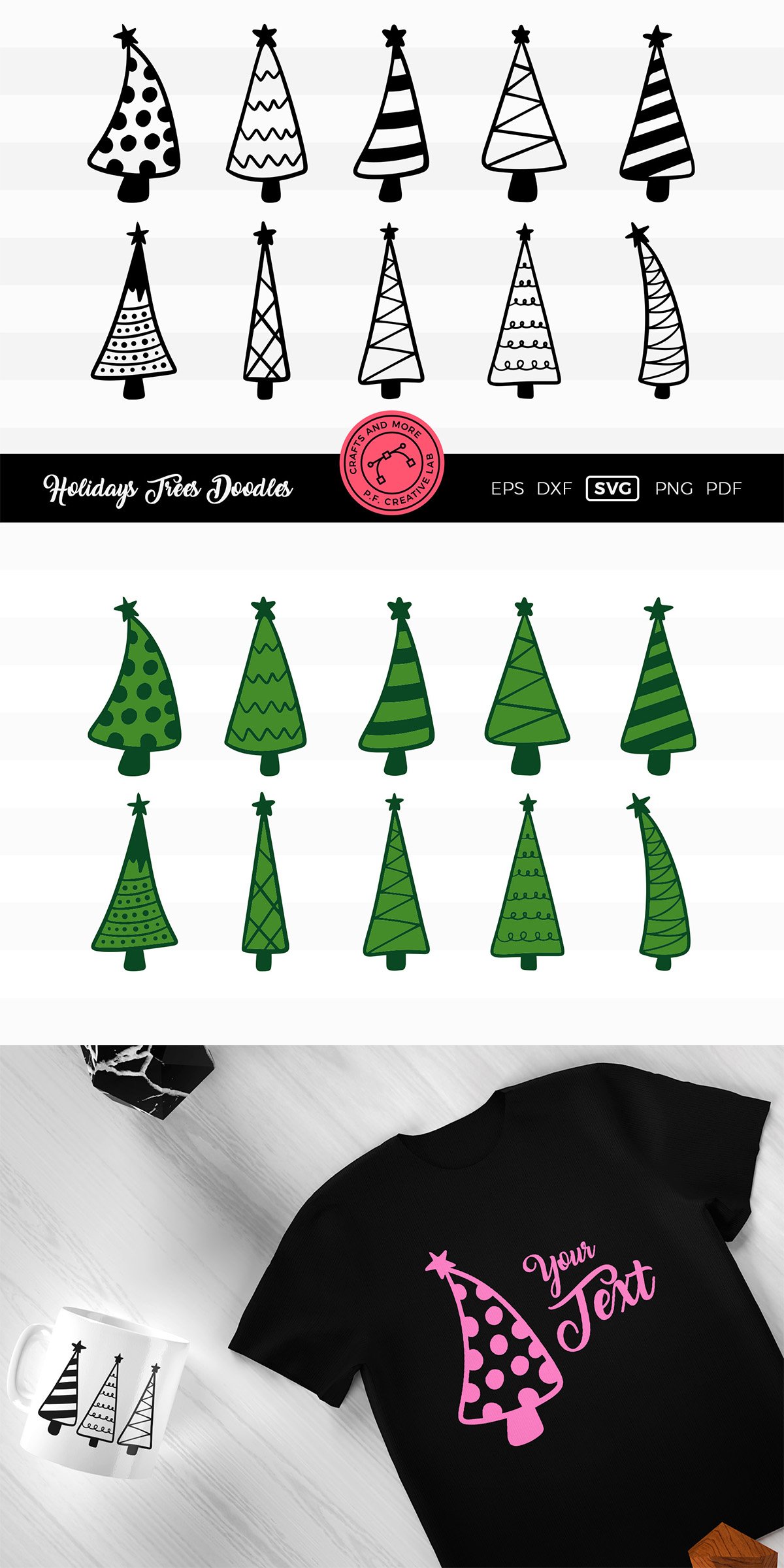 Holidays Trees Doodle Bundle