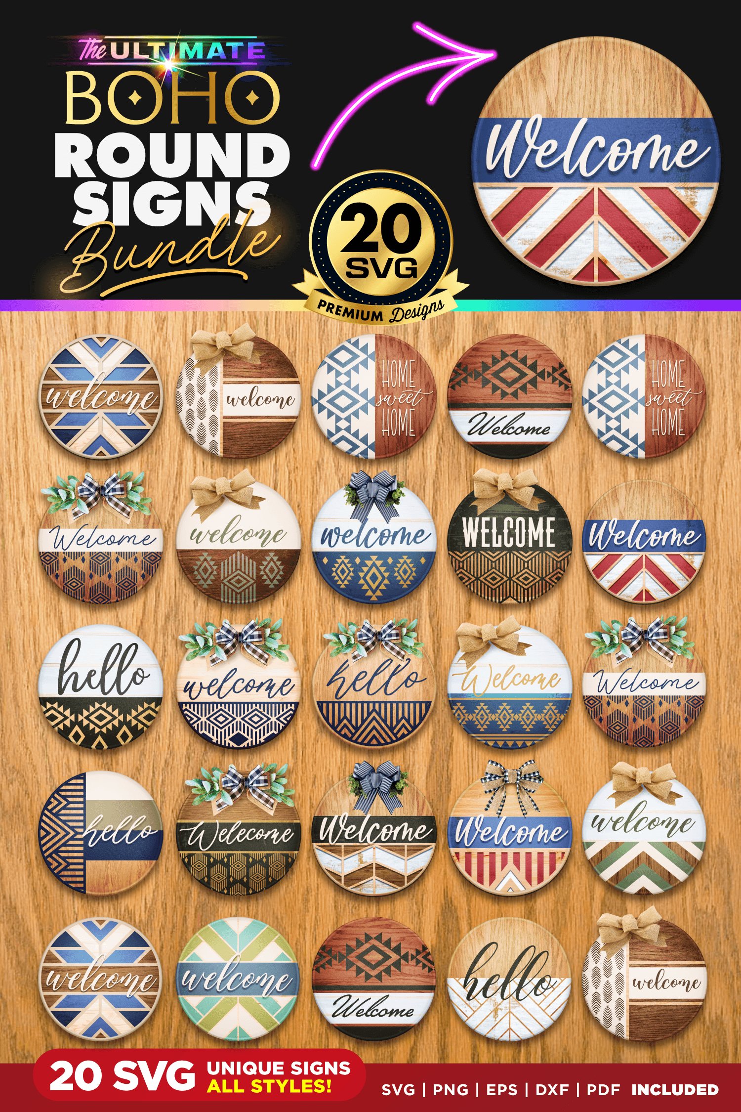 Boho Door SVG Signs Bundle