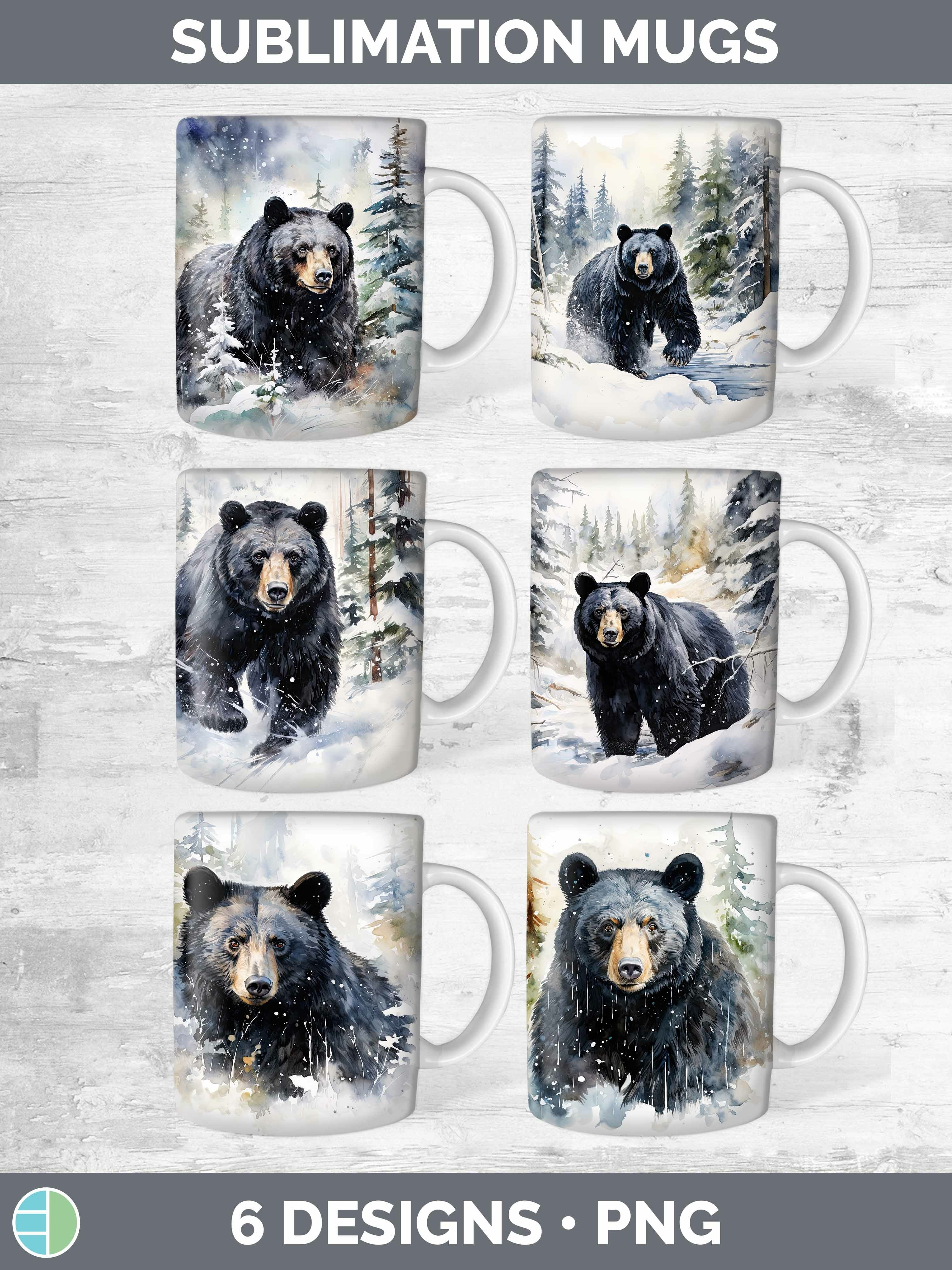 Watercolor Black Bear Mug Wrap | Bundle Coffee Cup Designs